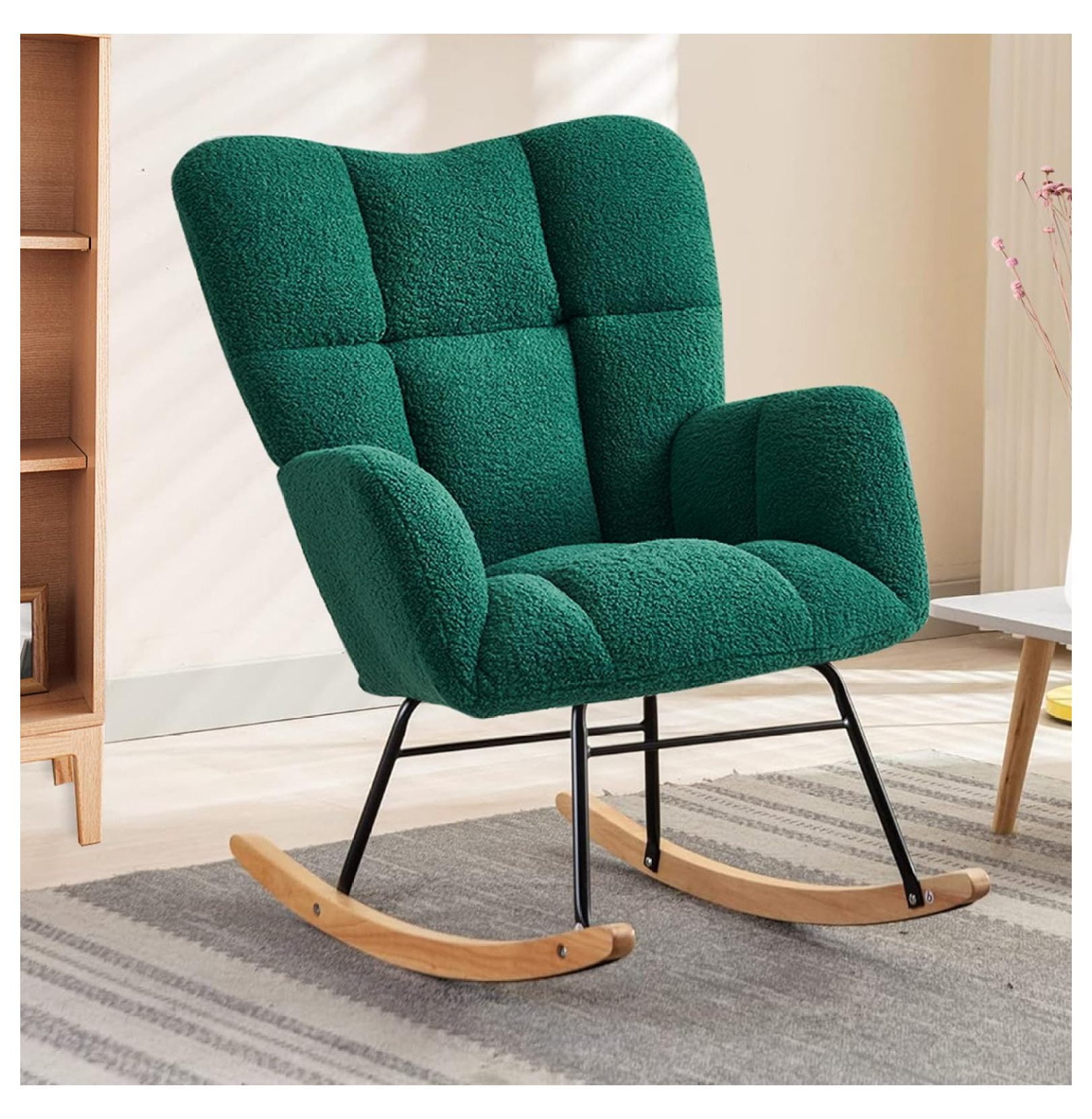 Rocking Chair Nursery, Teddy Upholstered Glider Rocker with High ...