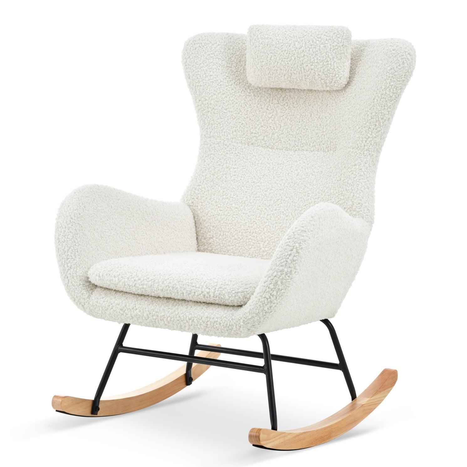 Rocking Chair Nursery, Teddy Upholstered Glider Rocker with High ...