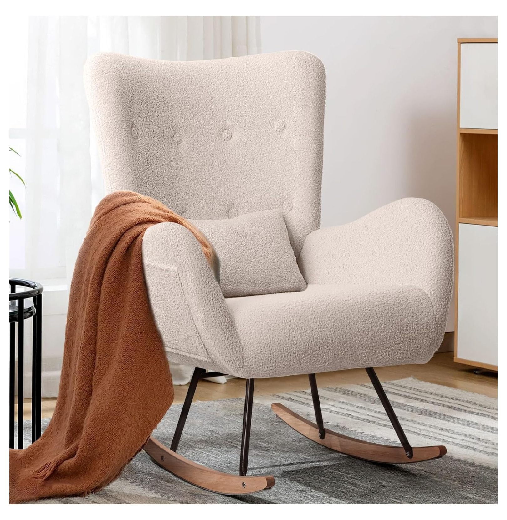 Rocking Chair Nursery, Teddy Upholstered Padded Seat Rocking Chair with ...
