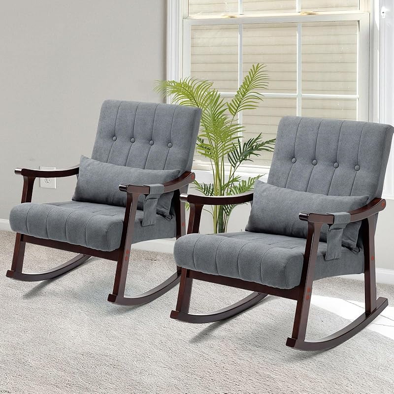 Rocking Chair Nursery, Upholstered Fabric Glider Rocker with 2-Point ...