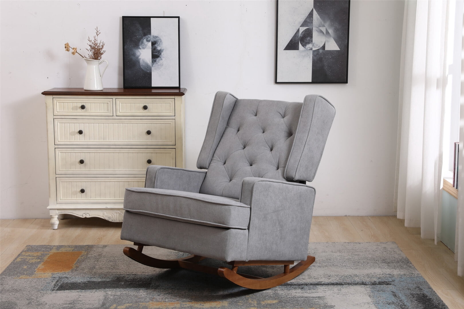 Rocking Chair Nursery, Upholstered Glider Chair with High Backrest ...