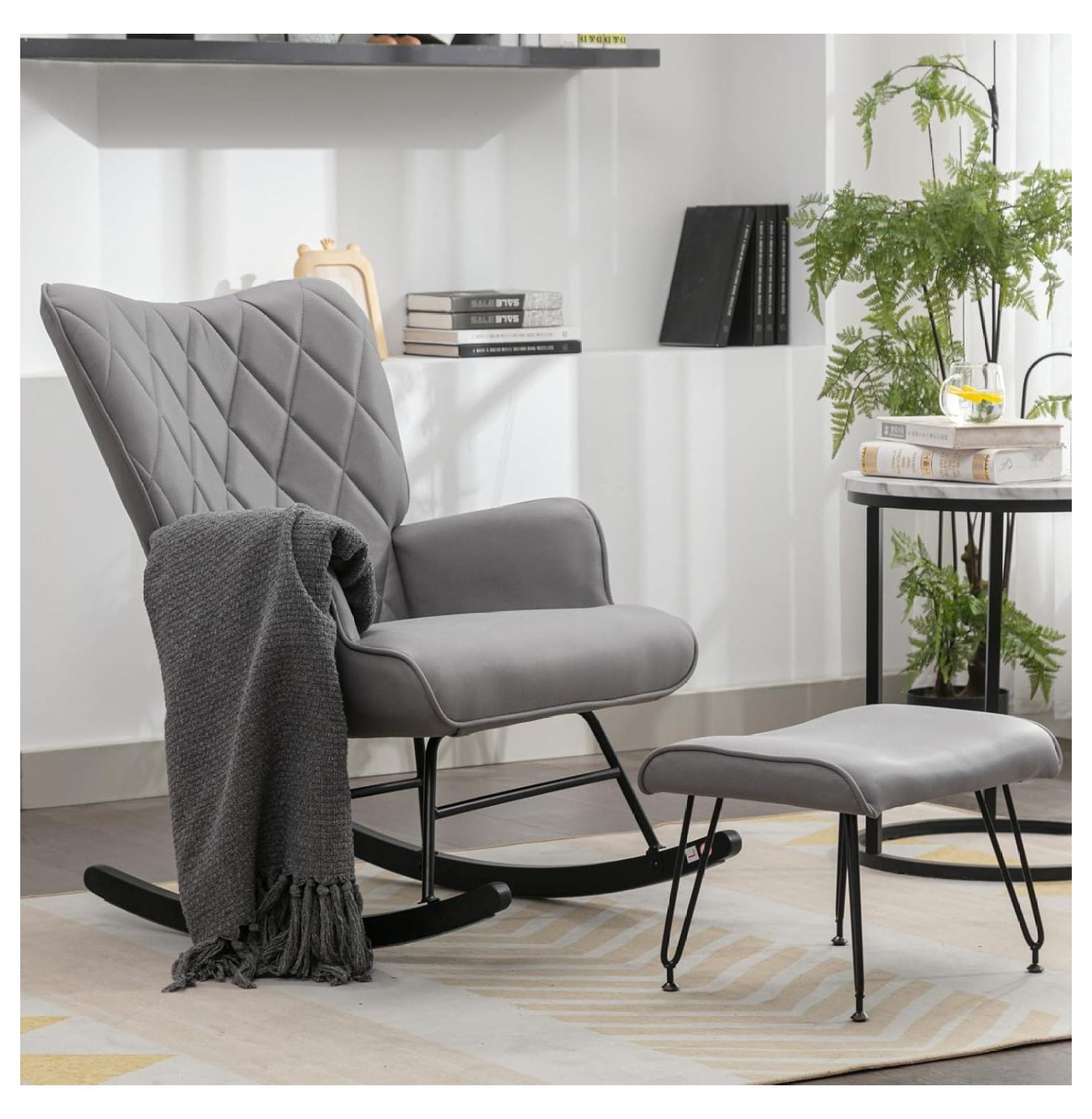 Rocking Chair Nursery with Upholstered Glider Chair for Nursery, High ...