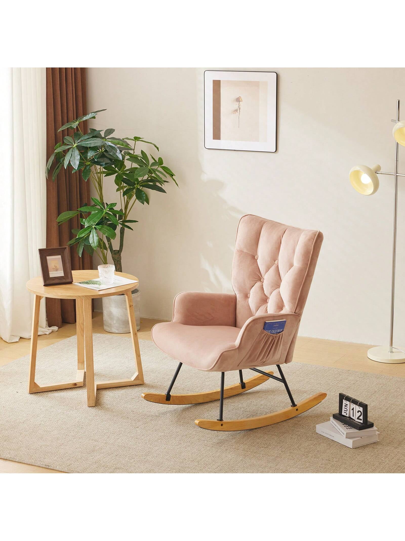 Rocking Chair Nursery, Upholstered Glider Rocker With High Backrest ...