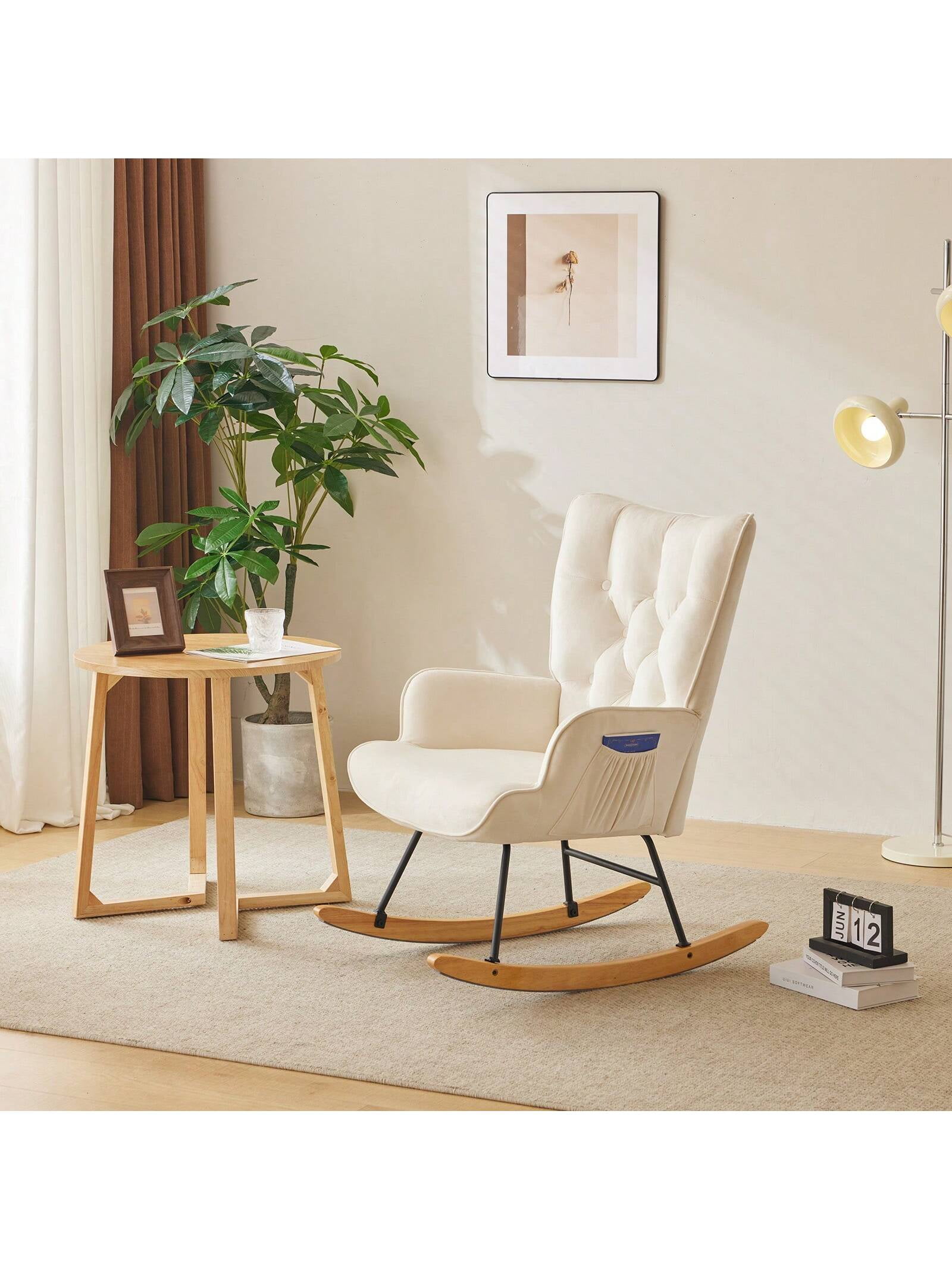 Rocking Chair Nursery, Upholstered Glider Rocker With High Backrest ...