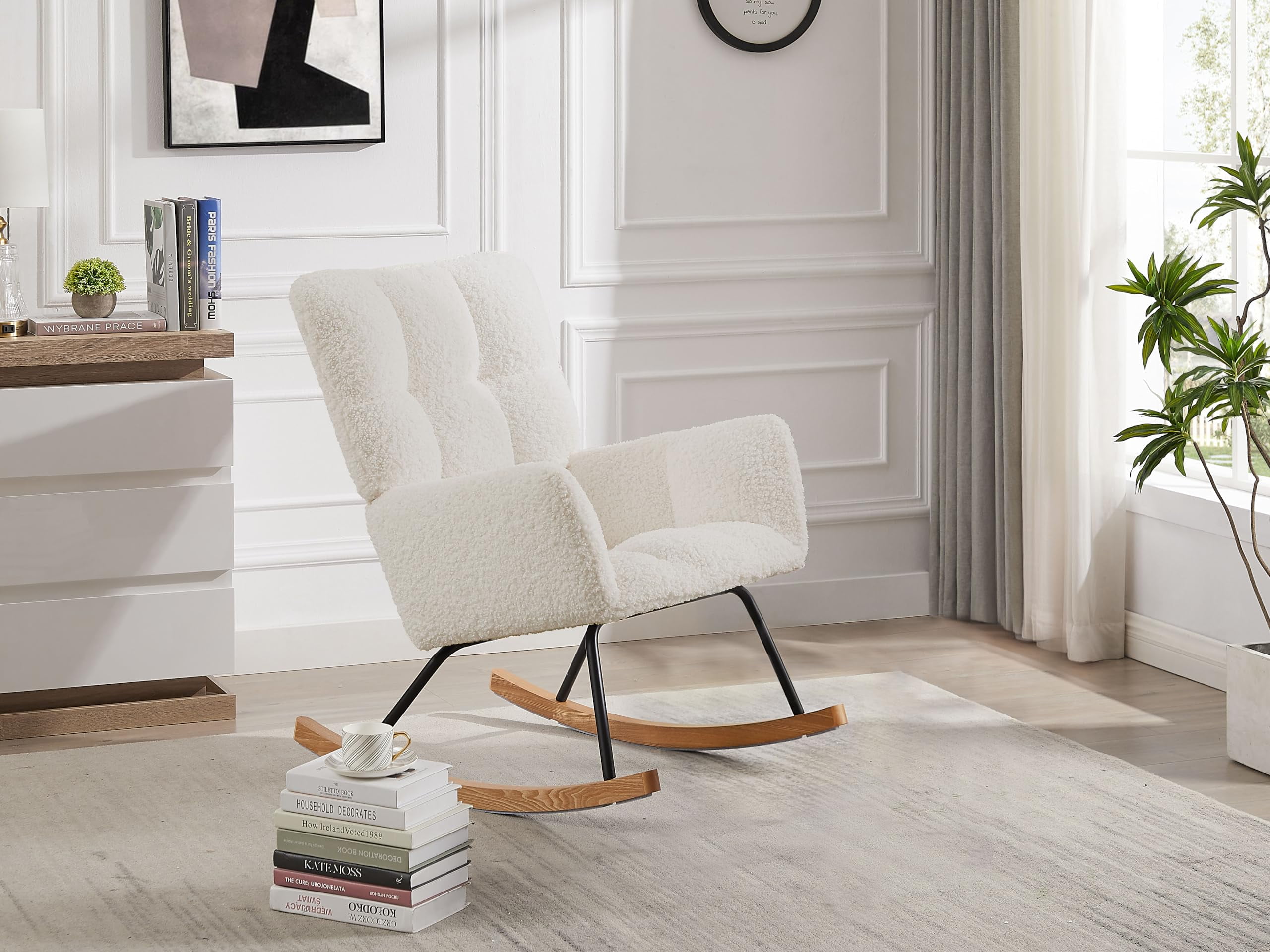 Rocking Chair Nursery, Upholstered Glider Rocker with High Backrest ...