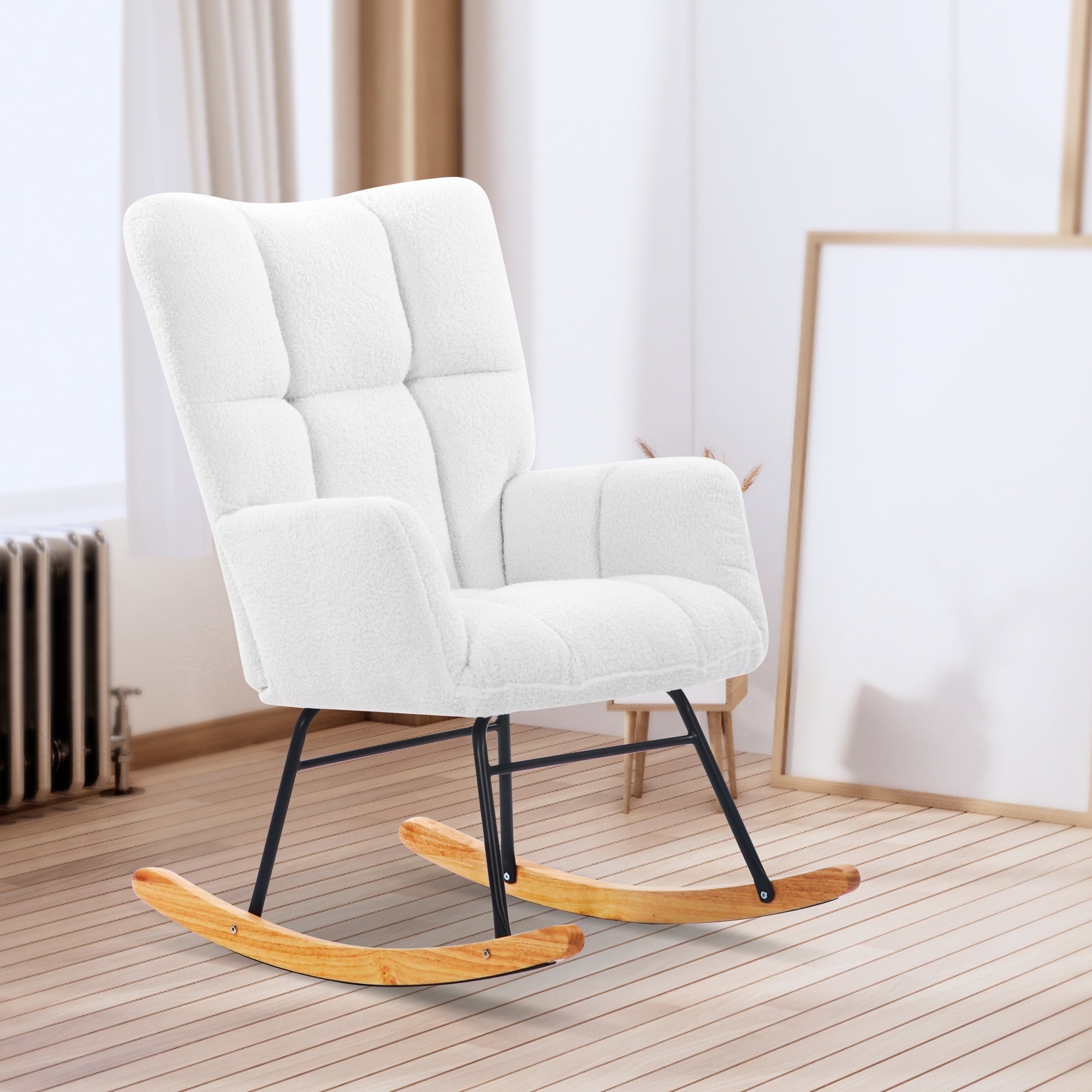 Rocking Chair Nursery Upholstered Glider Rocker with Soft Backrest for ...