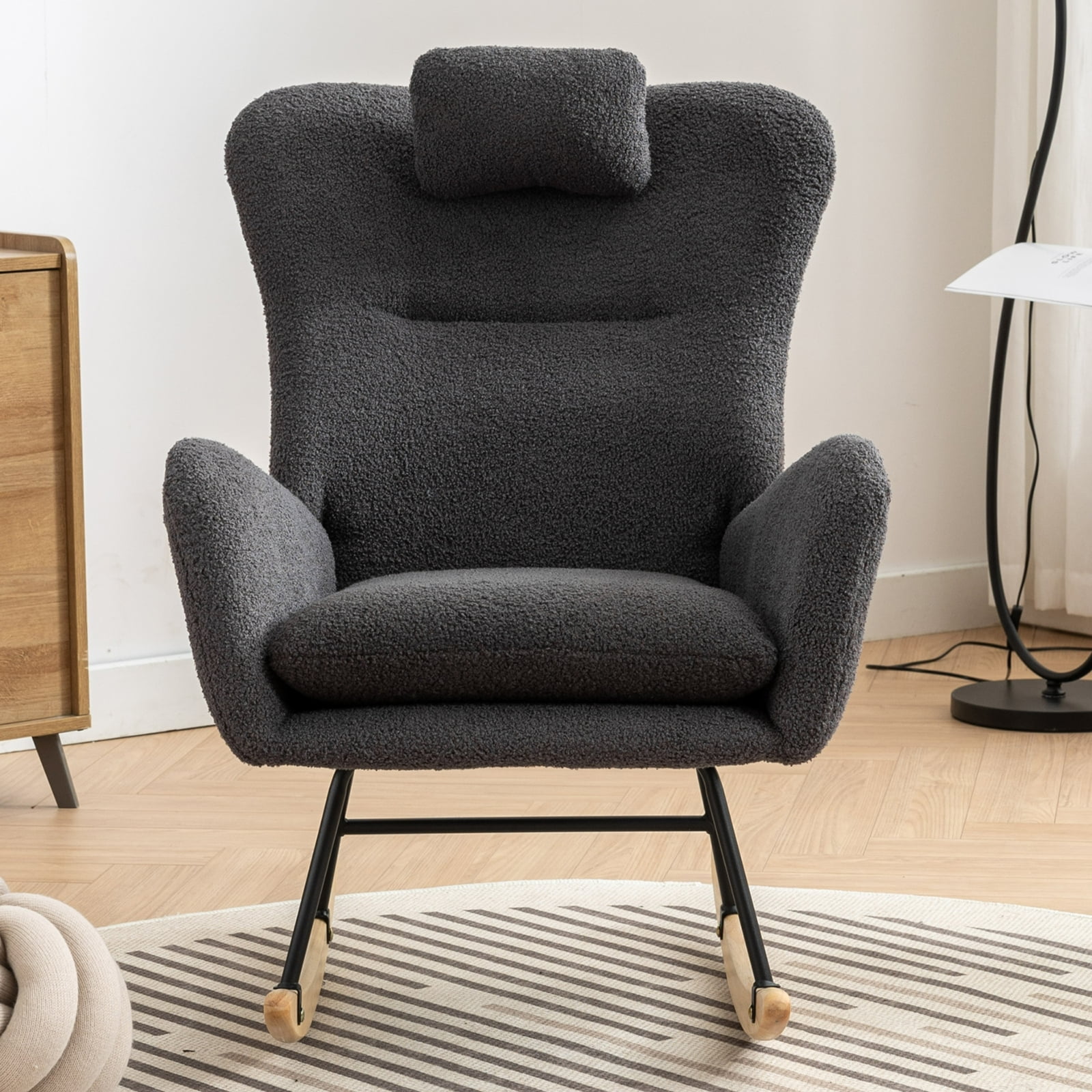 Rocking Chair Nursery,Upholstered Nursery Glider Chair with High ...