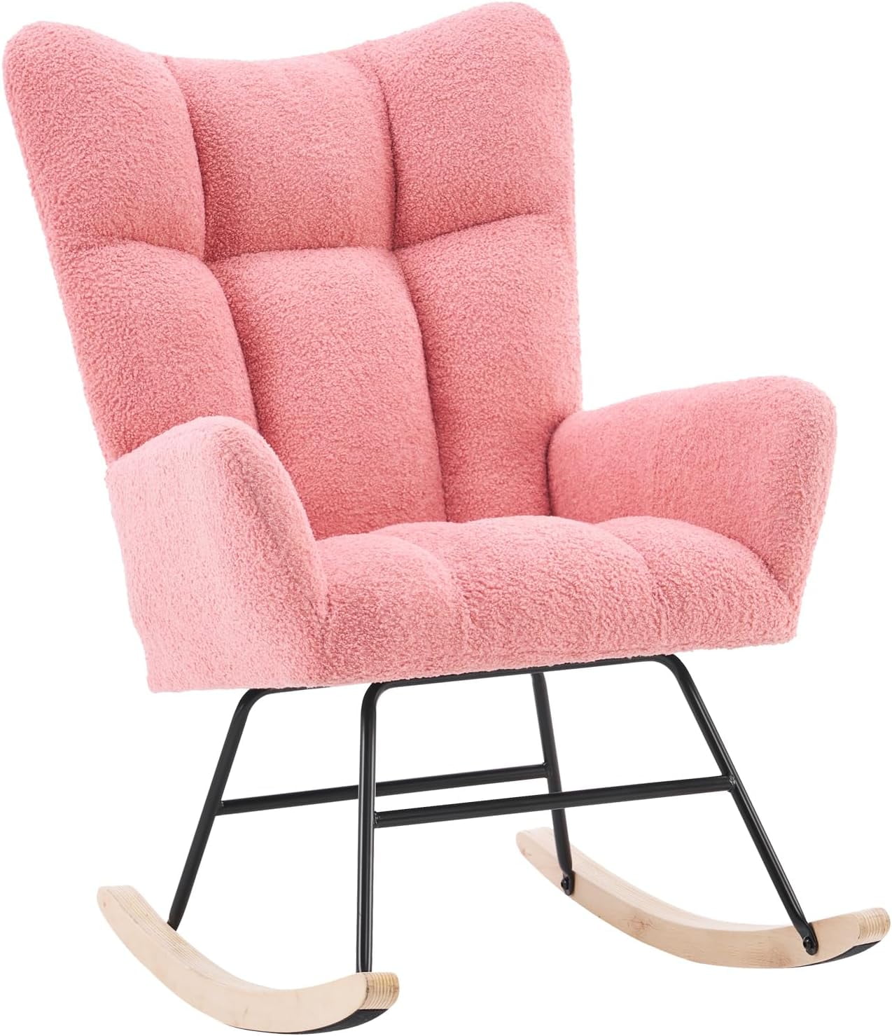 Rocking Chair for Nursery, Upholstered Teddy Fabric Nursing Chair with ...