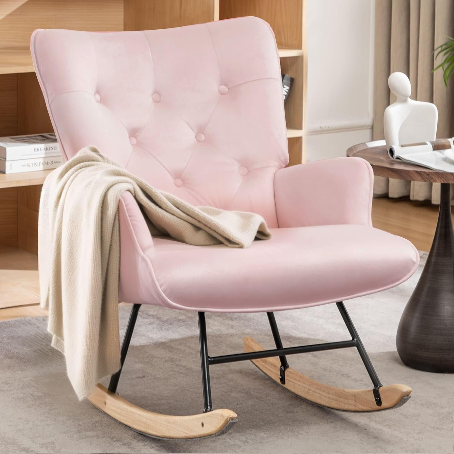 Rocking Chair for Nursery, Velvet Fabric Glider Rocker, Reading Chair ...