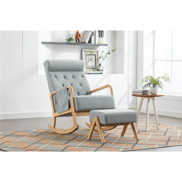 Rocking Chair with Ottoman, Mid-Century Fabric Upholstered Armchair ...
