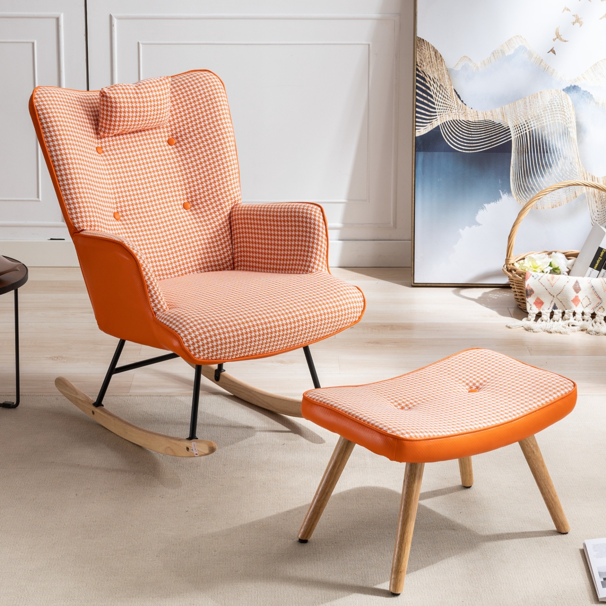 Rocking Chair with Ottoman, Modern Fabric Upholstered Accent Glider ...