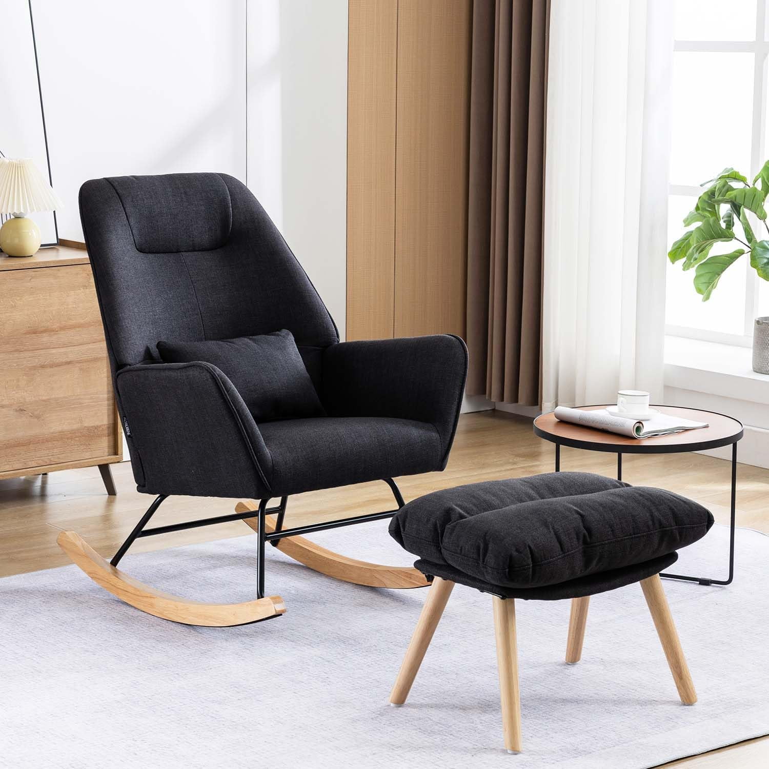 Rocking Chair with Ottoman and Pillow, Glider Rocker Chair, Modern ...