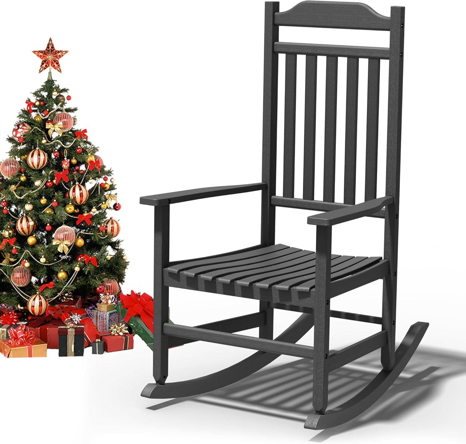 Rocking Chair Outdoor,Black Wooden Patio Oversized Rocking Chairs,All ...