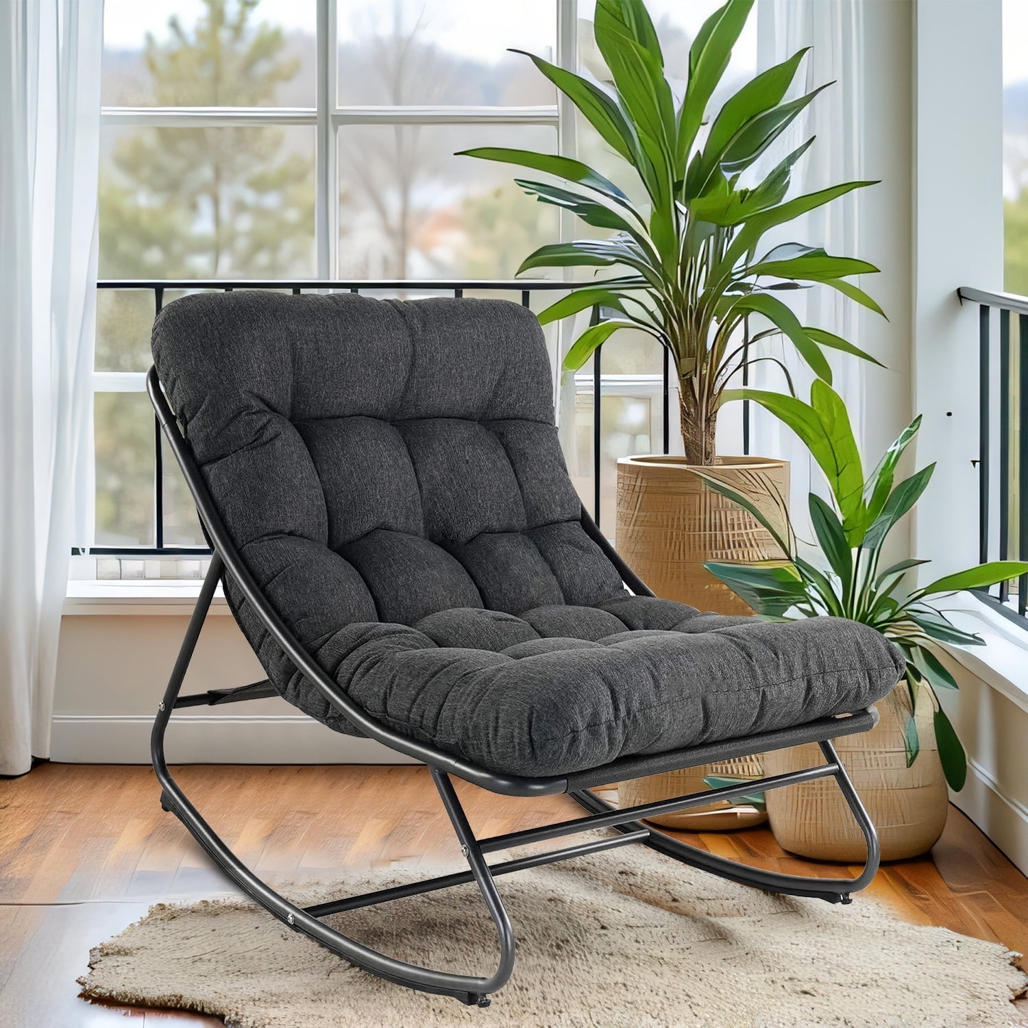 Rocking Chair, Outdoor/Indoor E-Coated Modern Cozy Lounge Rocker Chair ...