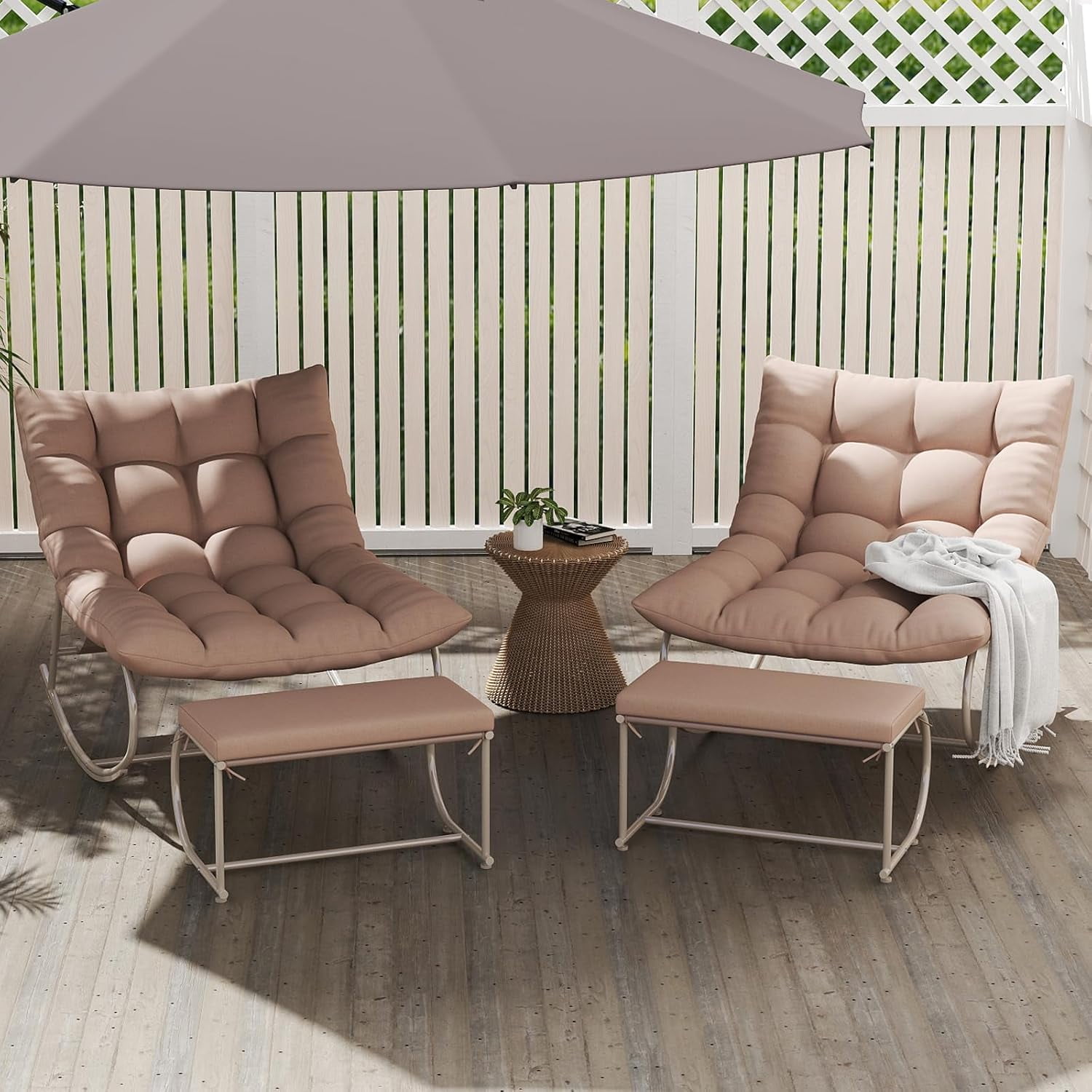 Rocking Chair Outdoor Set of 2, Extra Wide Outdoor Chair with Cushion ...