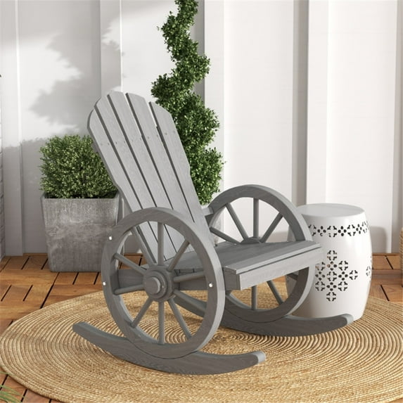 Rocking Chair Outdoor, Wooden Rocker Chair with Wheel Shaped Armrests ...