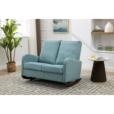 Rocking Chair with Oversized Wing Back,Extra Wide Rocking Loveseat,Mid ...