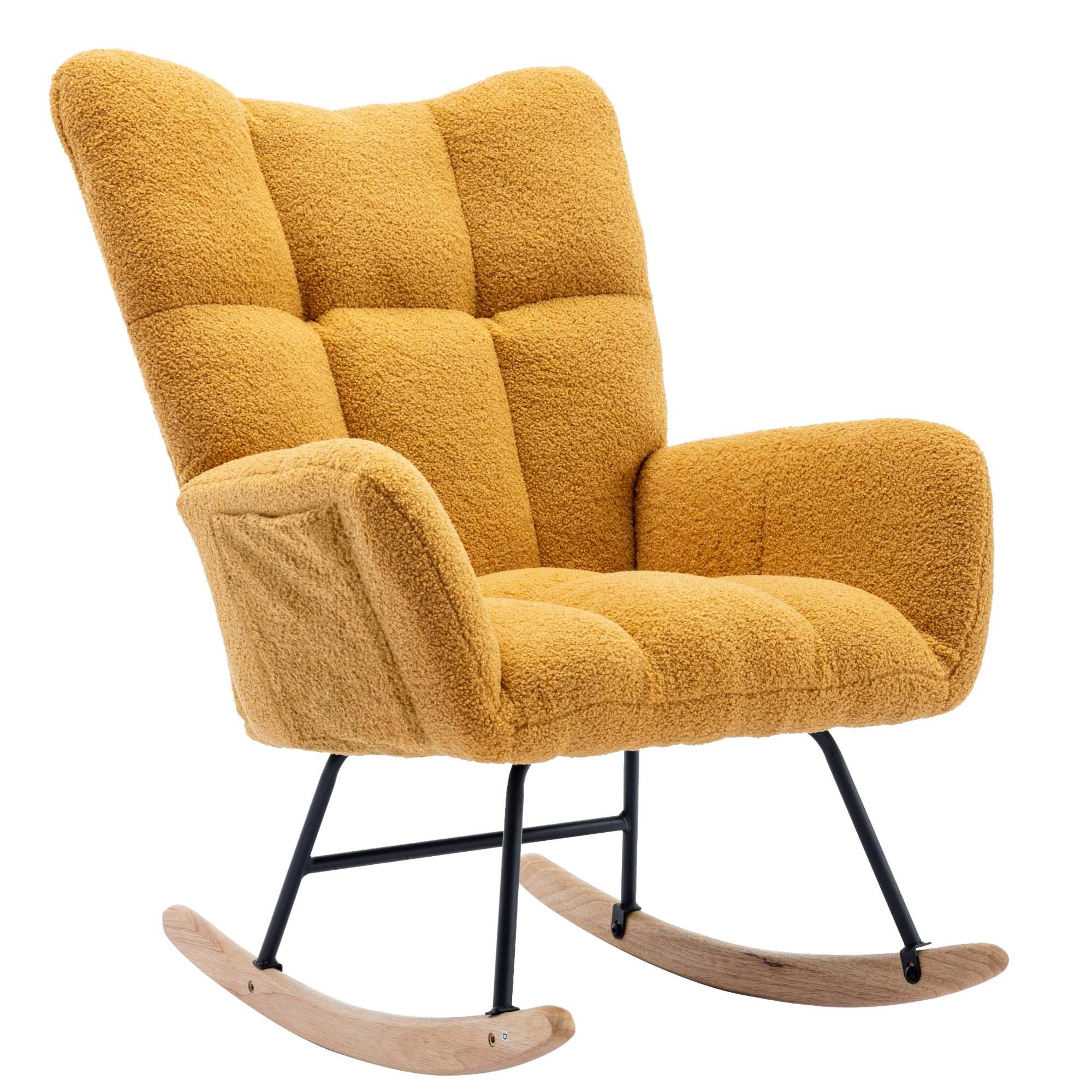 Rocking Chair with Pocket, Soft Teddy Fabric Rocking Chair for Mom and ...