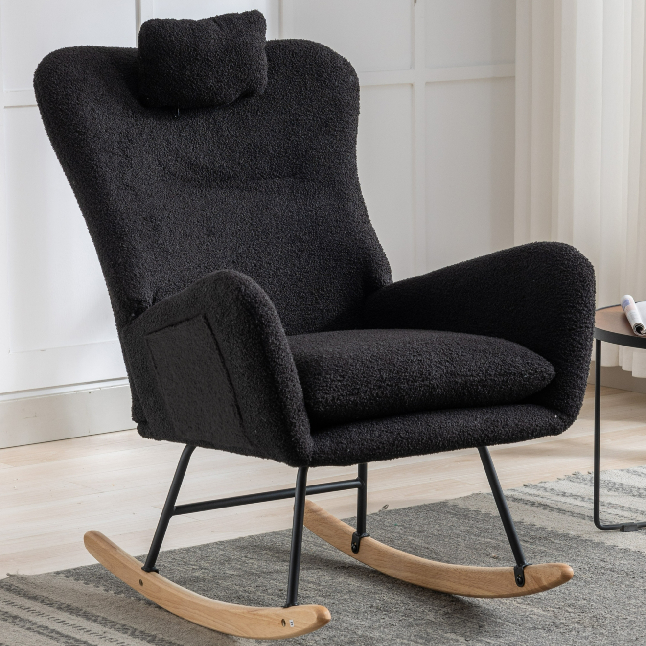 Rocking Chair with Pocket, Soft Teddy Fabric Rocking Chair for Nursery ...