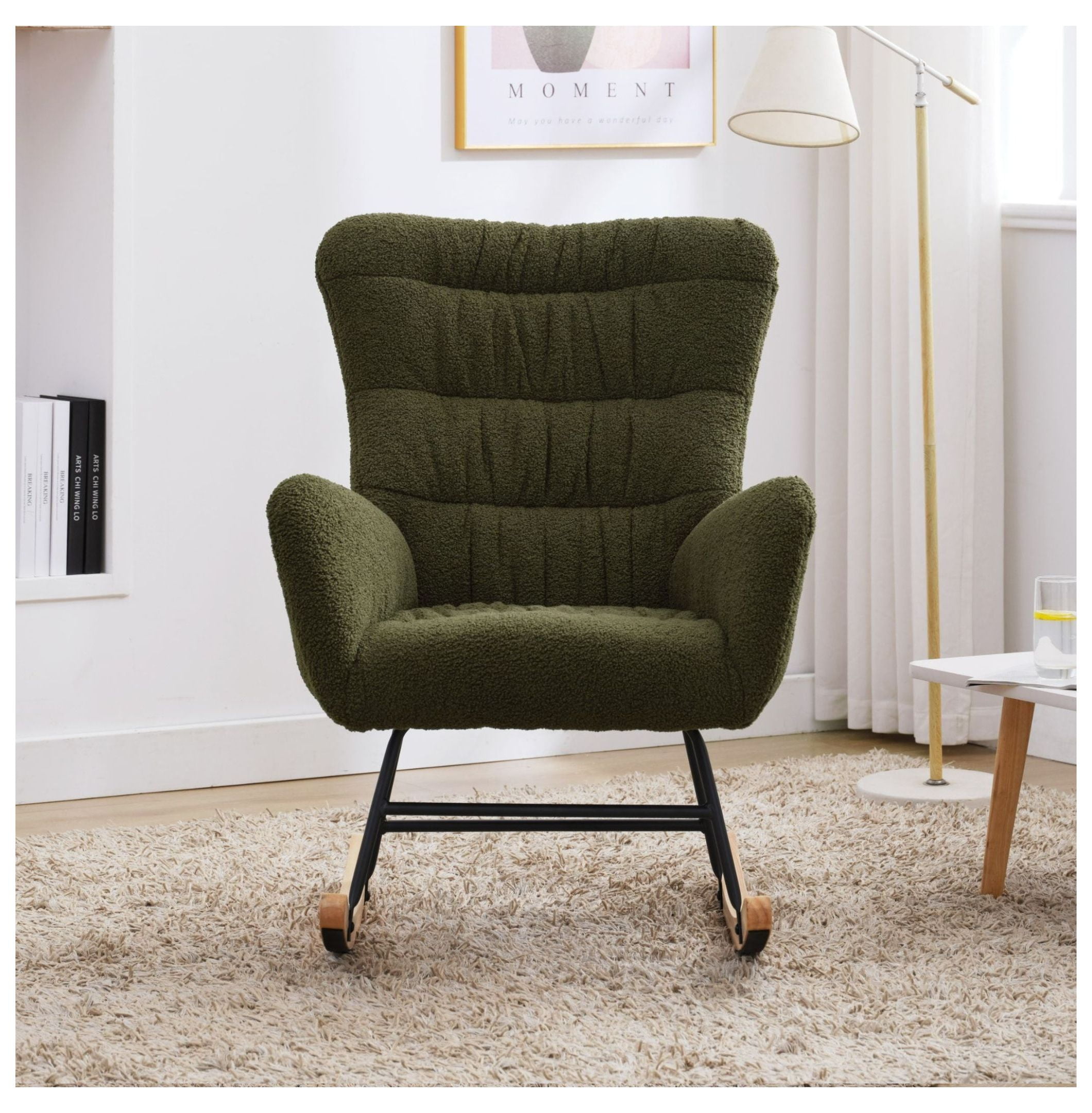 Rocking Chair with Pocket, Soft Teddy Fabric Rocking Chair for Nursery ...