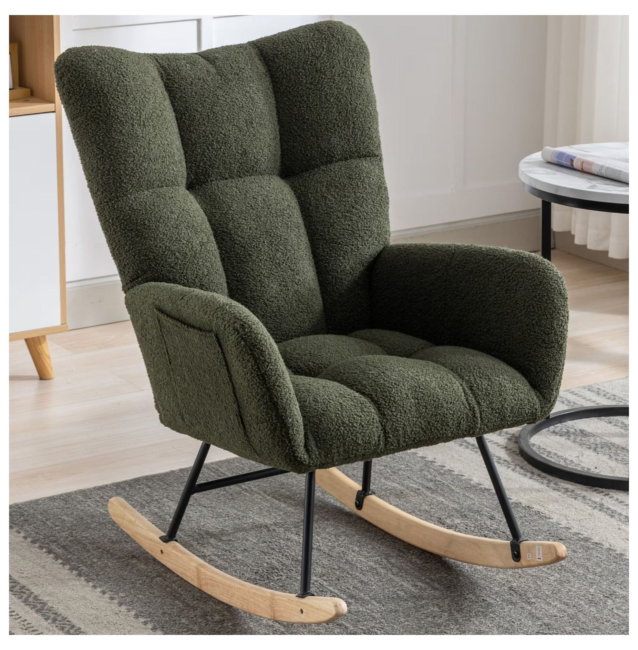 Rocking Chair With Pocket, Soft Teddy Fabric Rocking Chair For Nursery ...