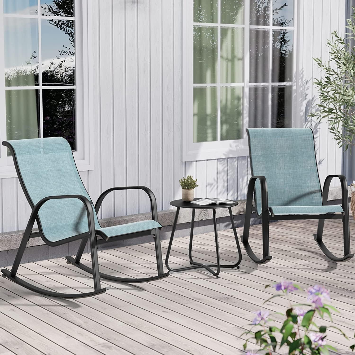 Rocking Chair Sets, 3 PCS Patio Furniture Set, Mesh Rocker Chairs with ...