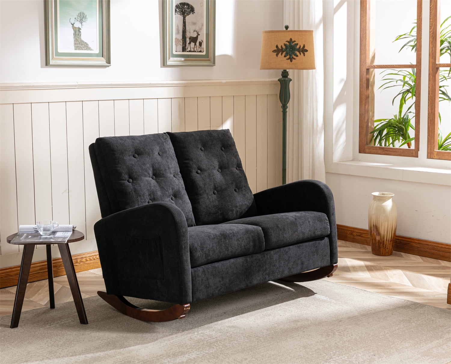 Rocking Chair with Side Pocket, Modern Upholstered Recliner Glider Sofa ...
