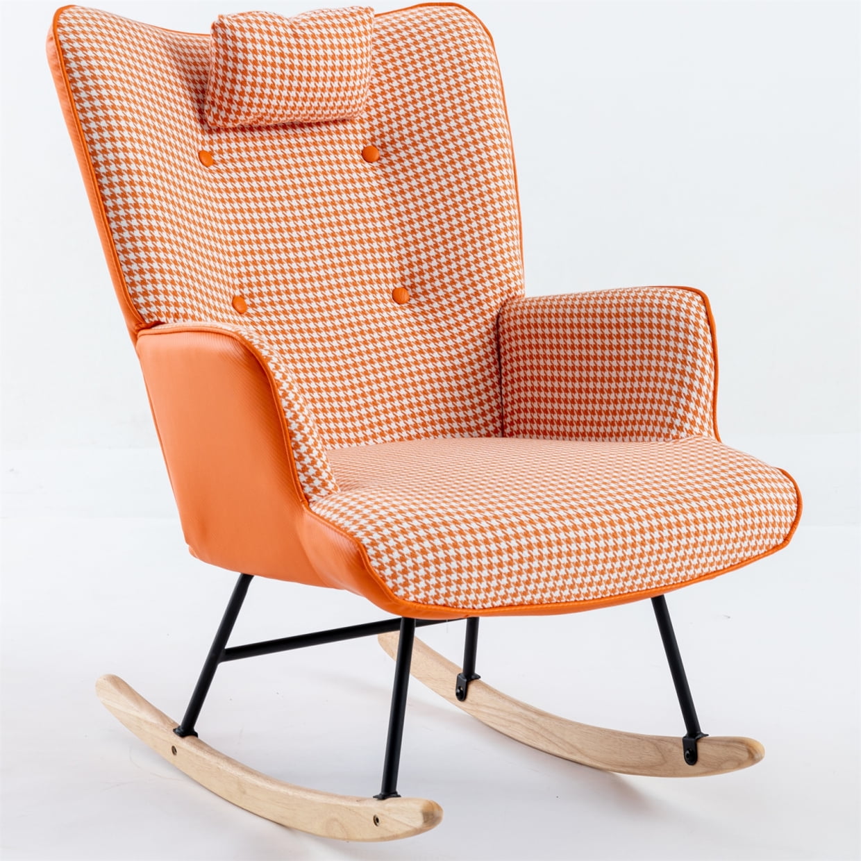 Rocking Chair, Soft Leather Fabric Rocking Chair Nursery, 35.5 inch ...