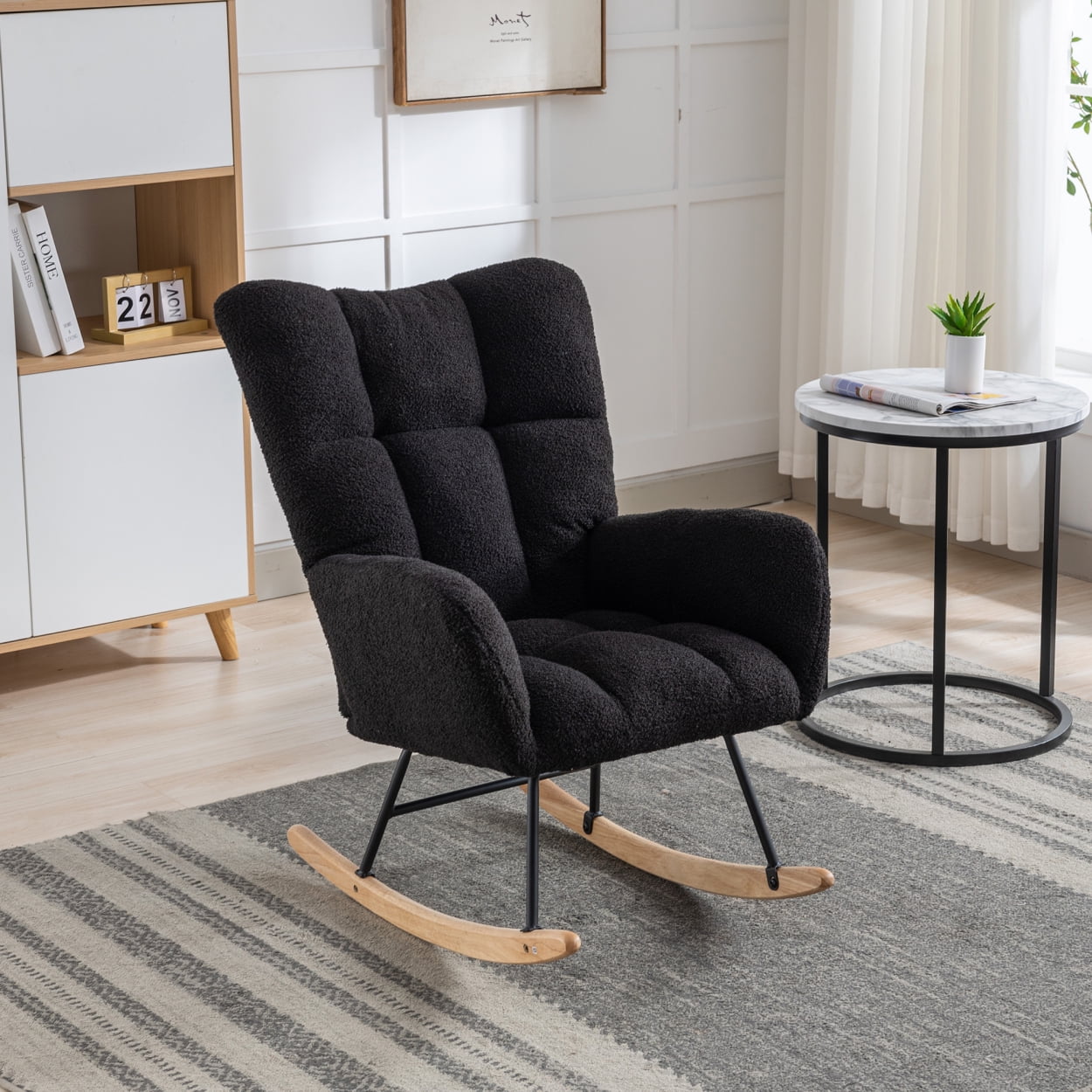 Rocking Chair, Soft Teddy Velvet Fabric Rocking Chair for Nursery ...