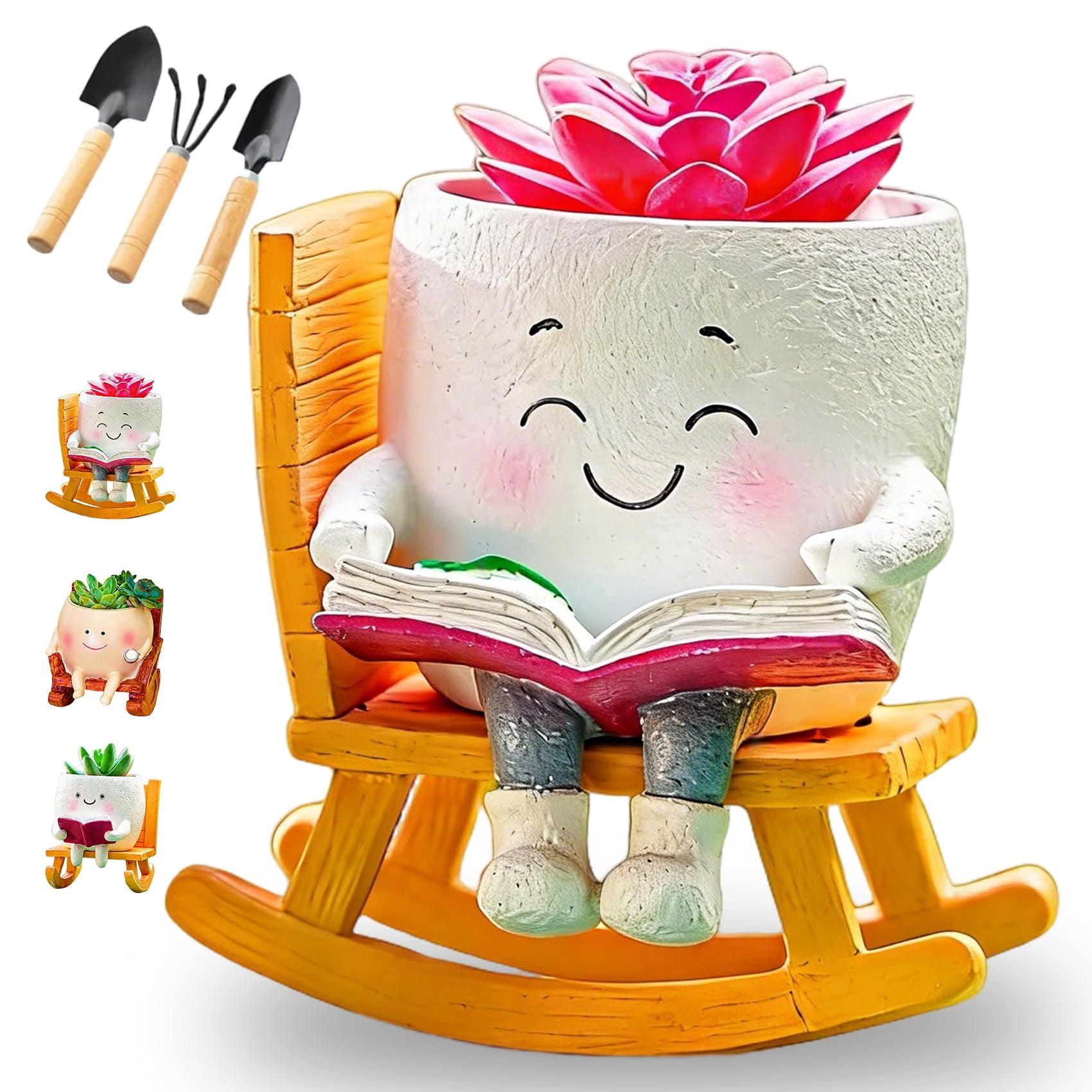 Rocking Chair Succulent Planter, Smiley Face Planter Pot Rocking Chair ...