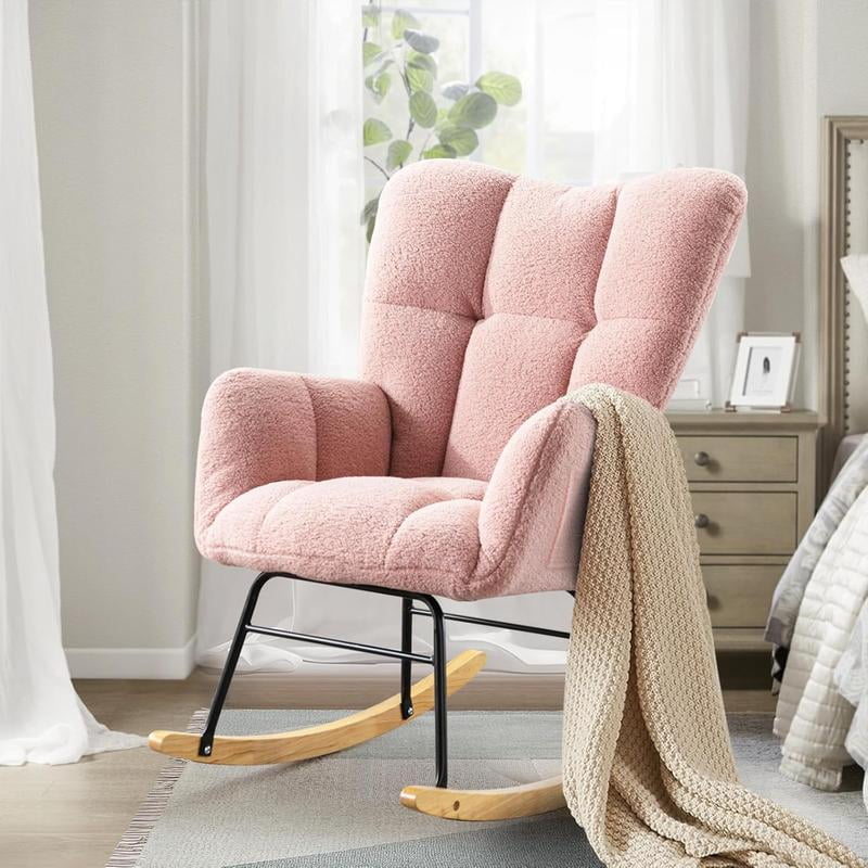 Rocking Chair Teddy Upholstered Padded Seat Rocking Chair High Backrest ...