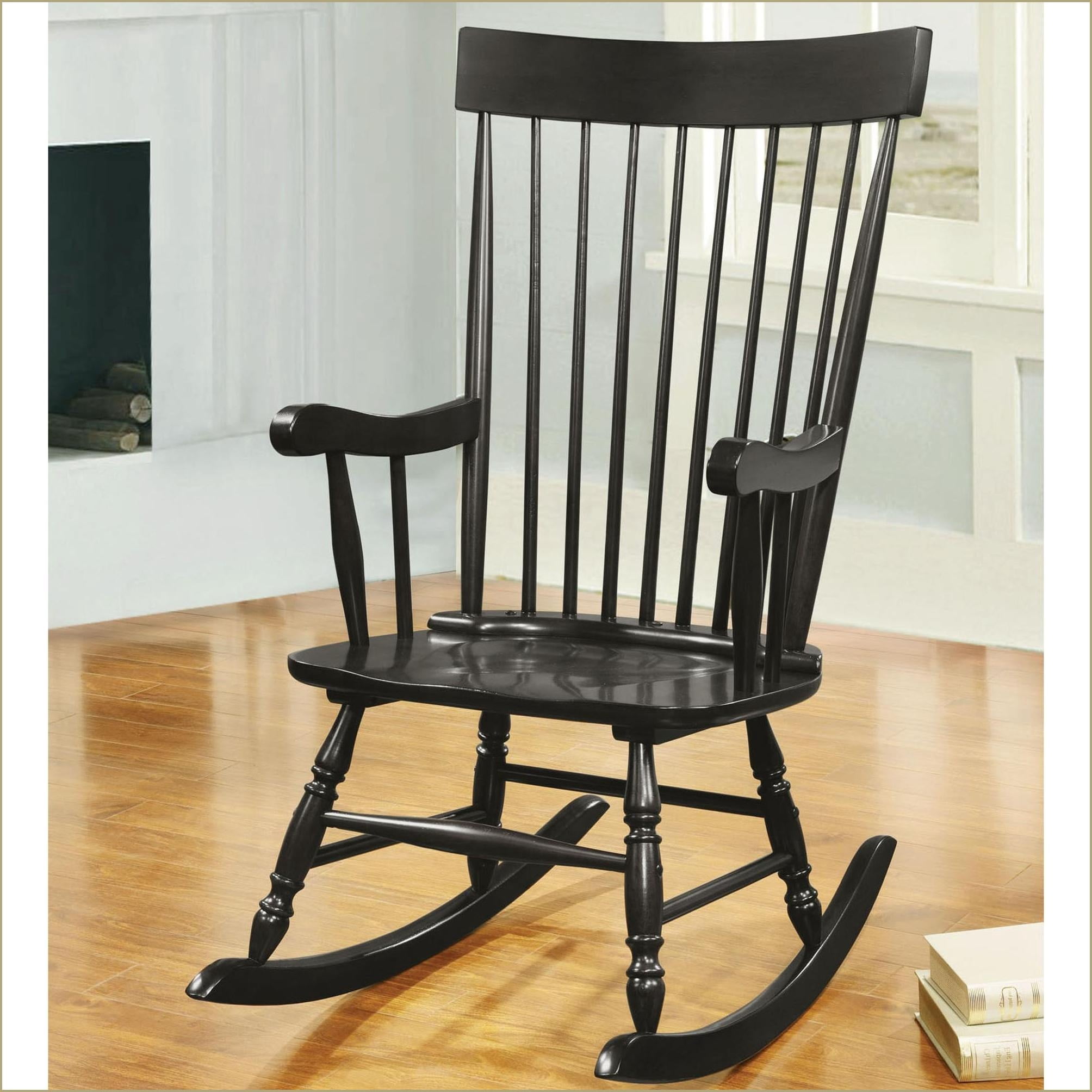 Rocking Chair, Traditional Black Spindle Back Rubberwood | Wood ...