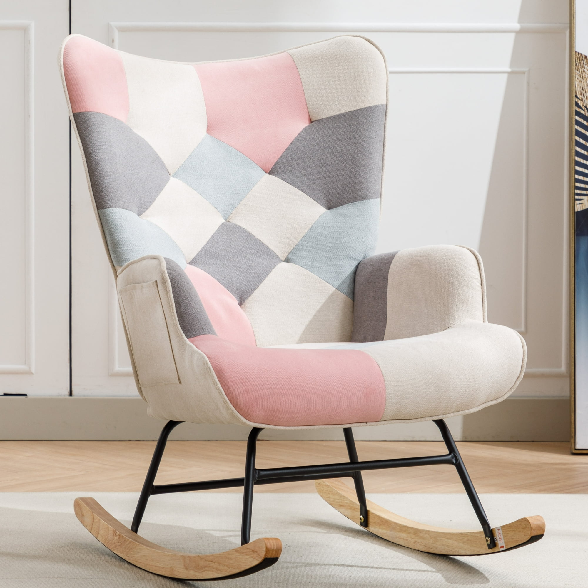 Small Modern Gliding Rocking Chair, Tufted Upholstered Wingback Rocker ...