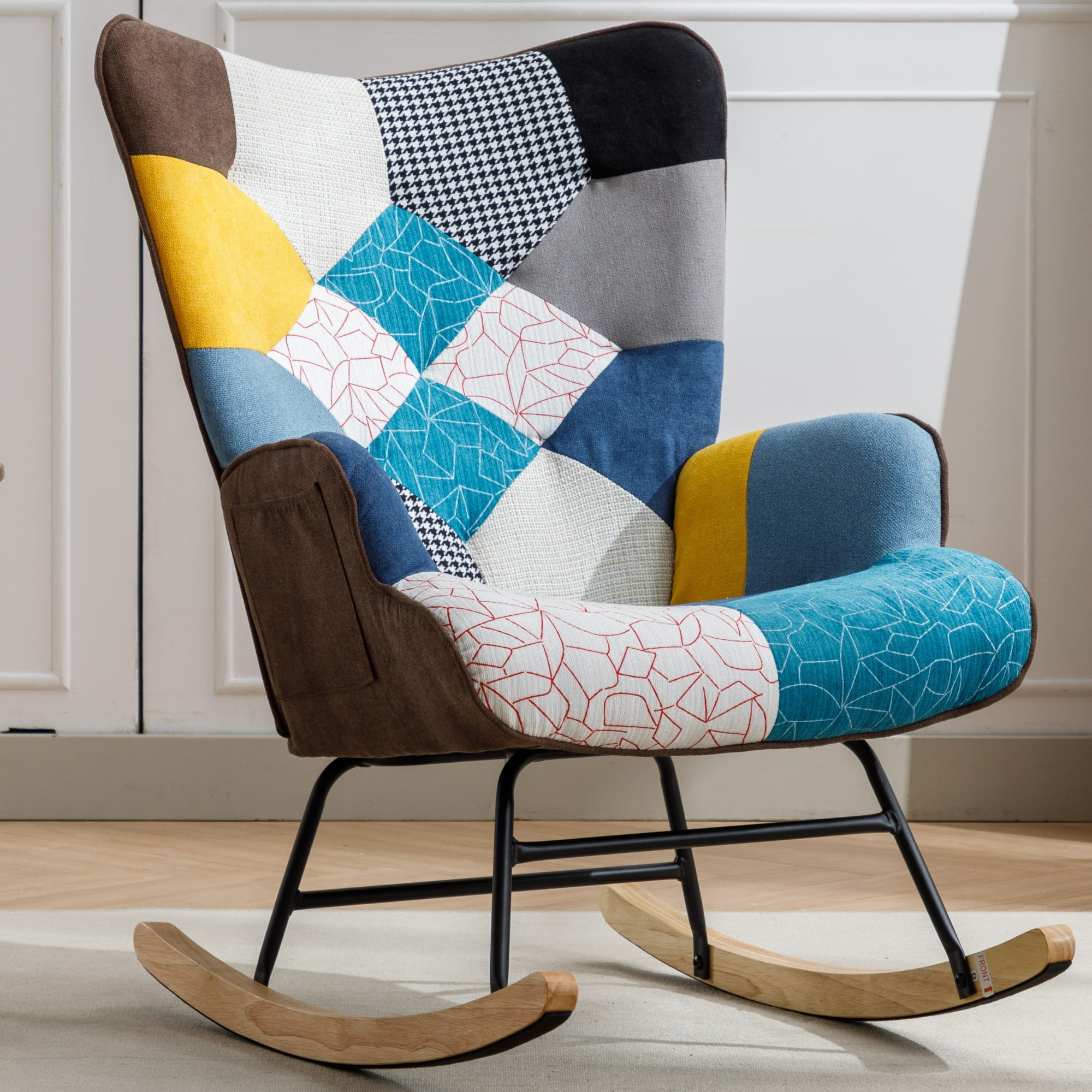 Fabric Armchair Gliding Rocking Chair, Tufted Upholstery, Solid Wood ...