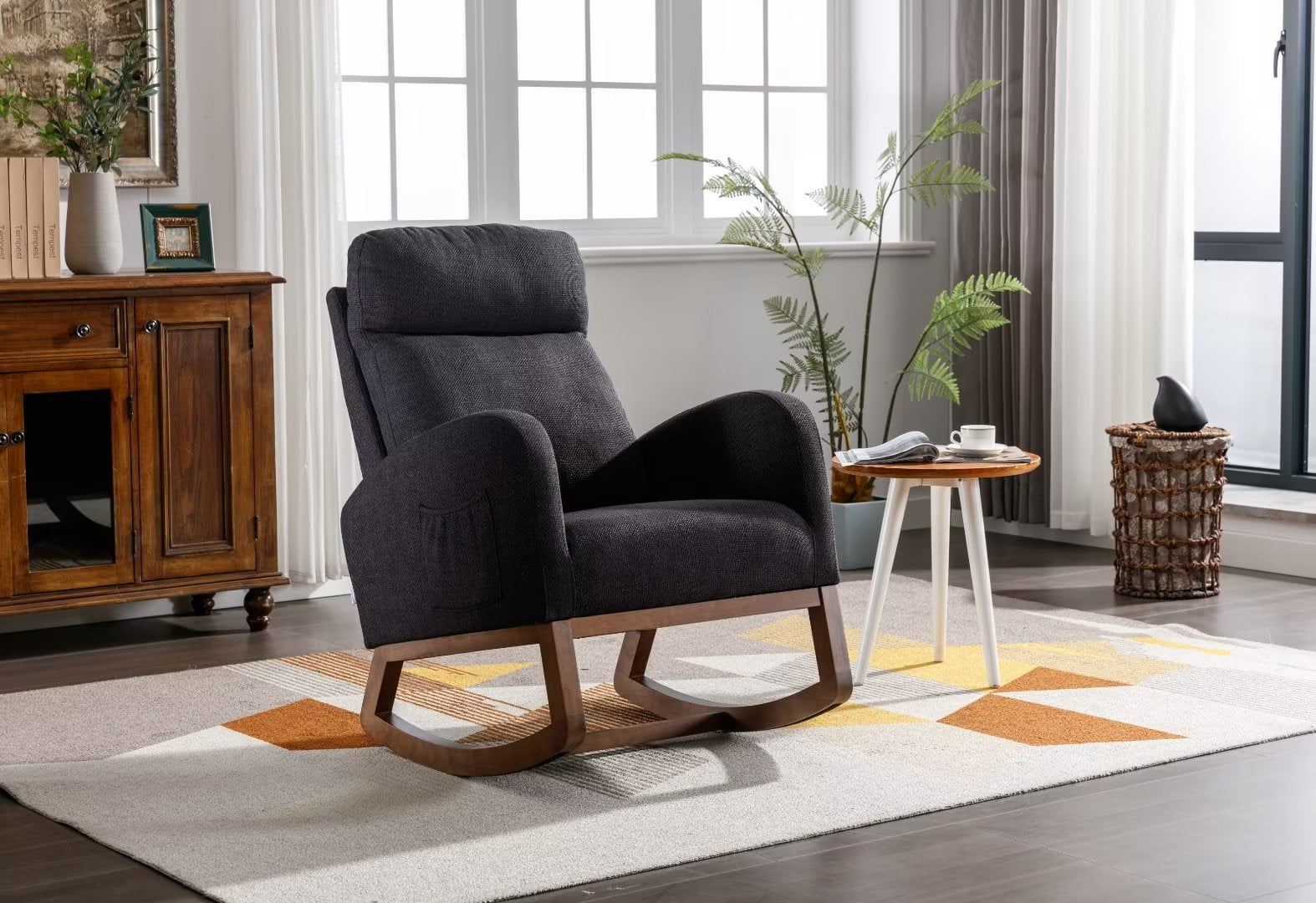 Rocking Chair,Upholstered Accent Rocking Chair with Wooden Base and ...