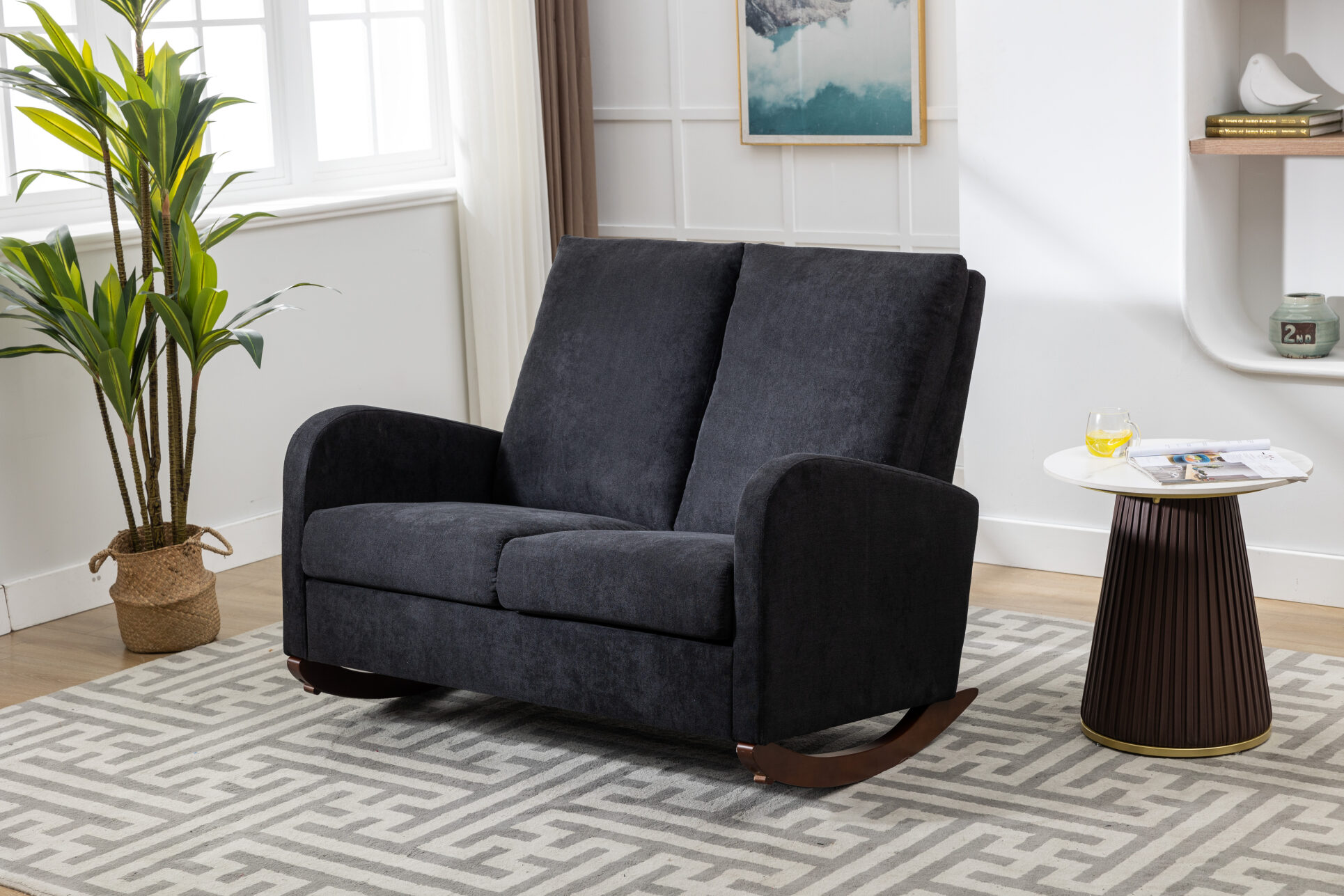 Rocking Chair Upholstered, Double Rocking Chair for Living Room, Mid ...