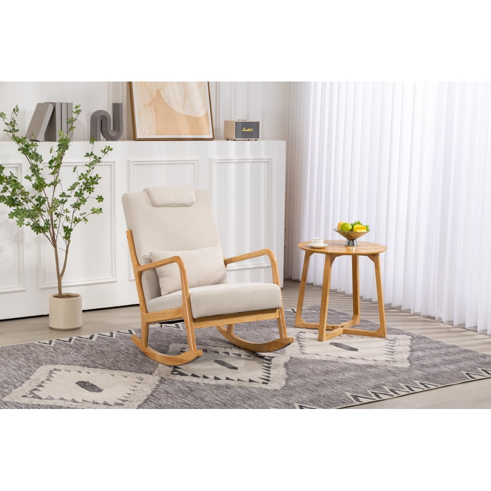 Rocking Chair Upholstered Fabric Rocking Armchair Indoor with High ...