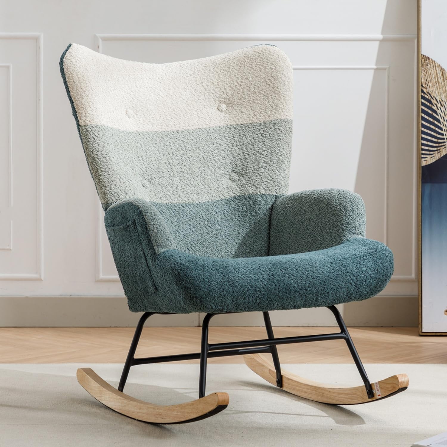 Rocking Chair Upholstered Glider Chair with High Backrest,Rocker Chair ...