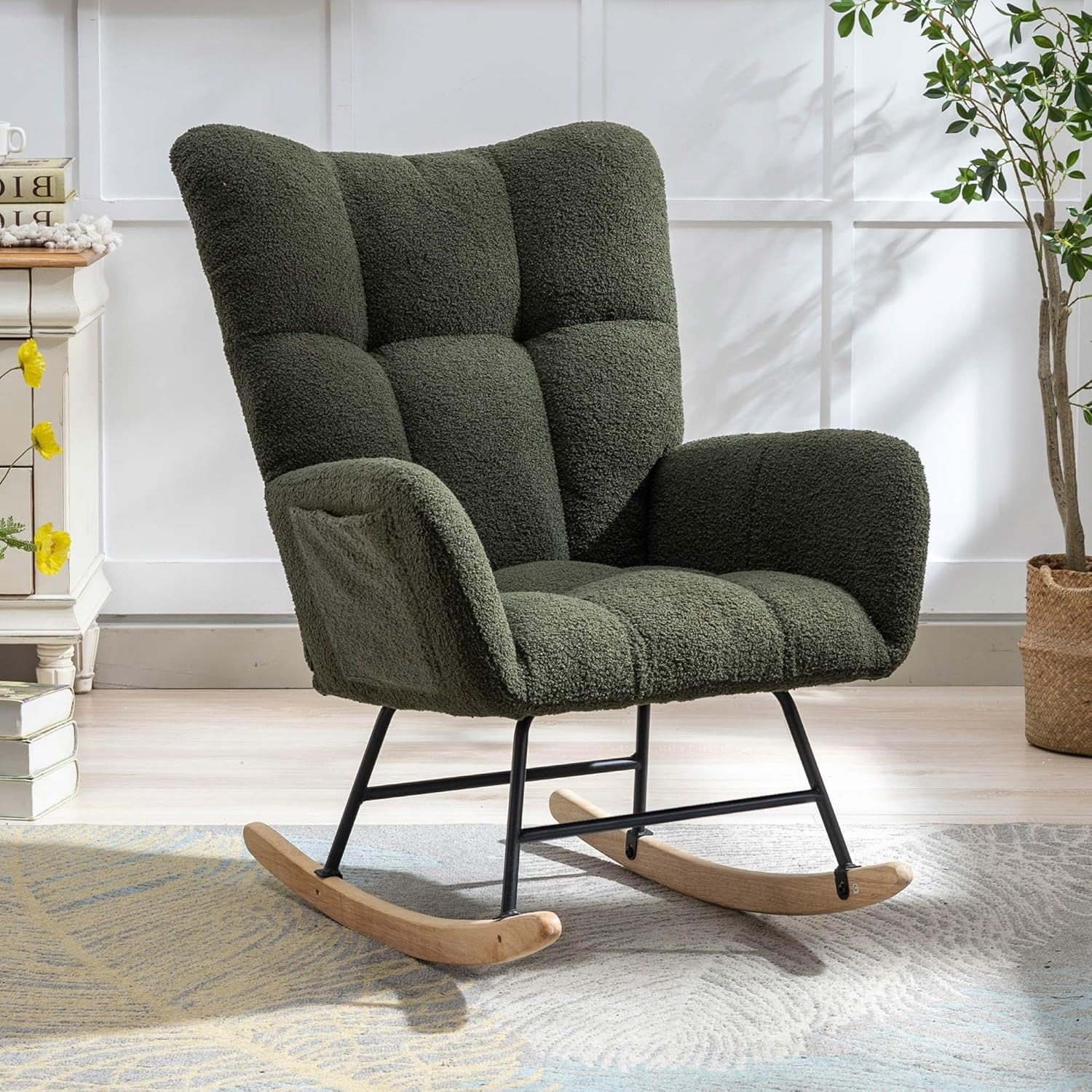 Rocking Chair Upholstered Glider Rocker with High Backrest Armchair ...