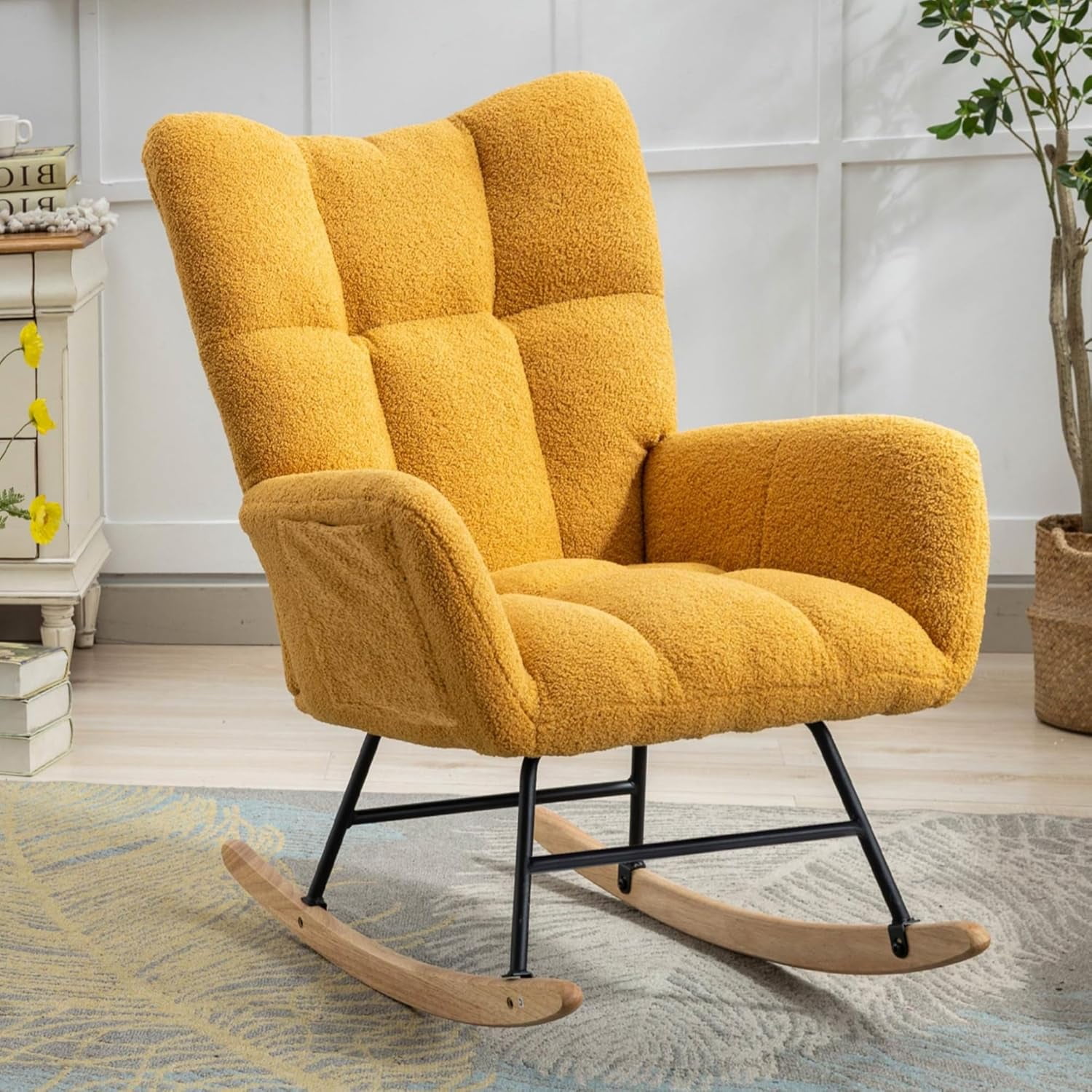 Rocking Chair Upholstered Glider Rocker with High Backrest Armchair ...