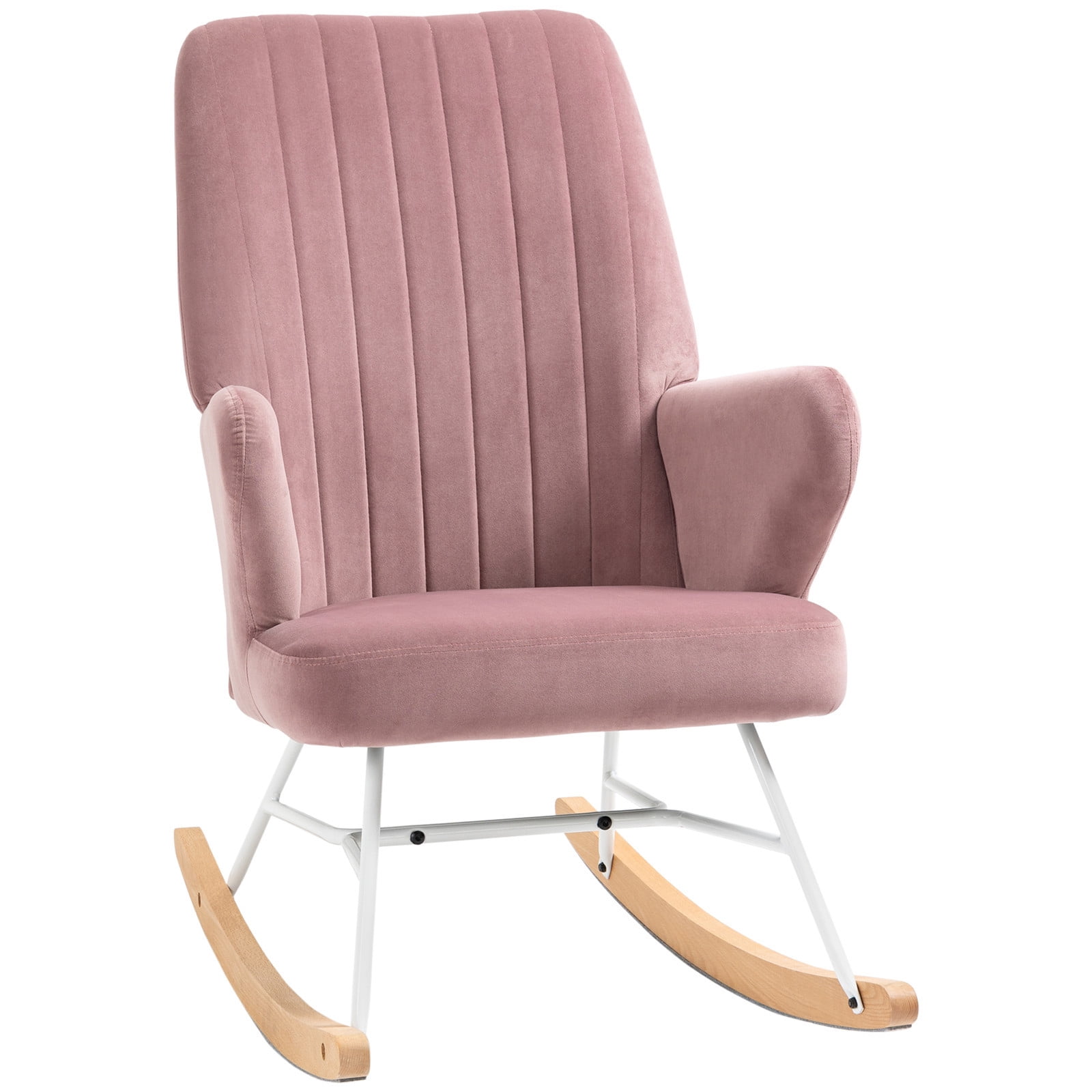 Rocking Chair Upholstered Nursery Glider Rocker for Living Room, Pink ...
