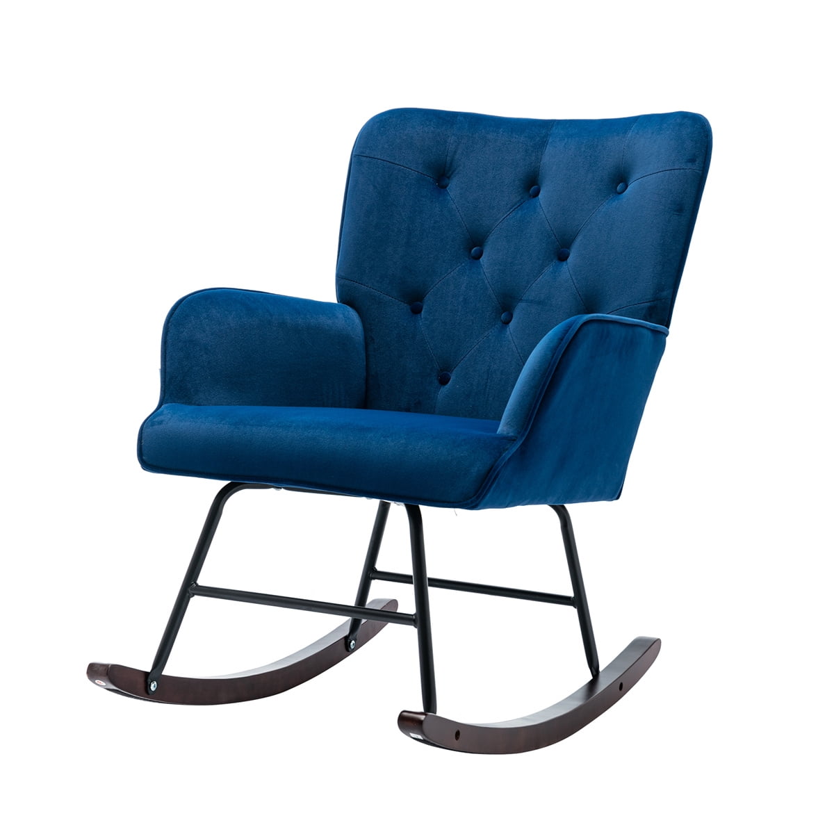 Rocking Chair, Velvet Accent Upholstered Nursery Rocker Chair Armchair ...