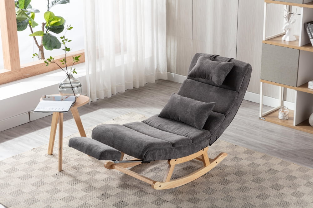 Rocking Chair with Waist & Head Pillow, Upholstered Recliner Chair with ...