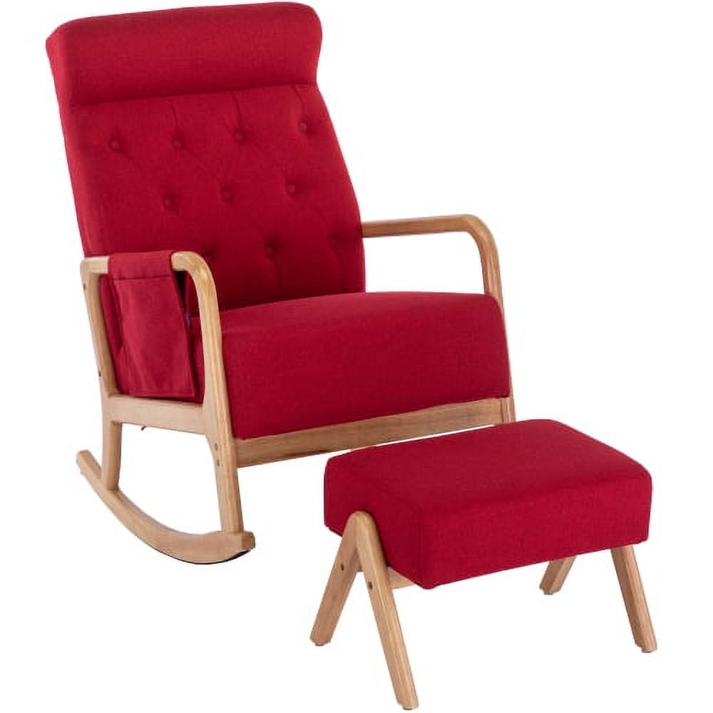 Rocking Chair With Ottoman, Mid-Century Modern Upholstered Fabric ...