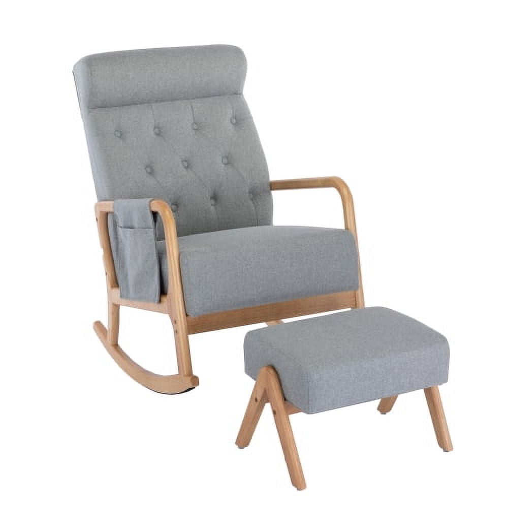 Rocking Chair With Ottoman, Mid-Century Upholstered Fabric Rocking ...