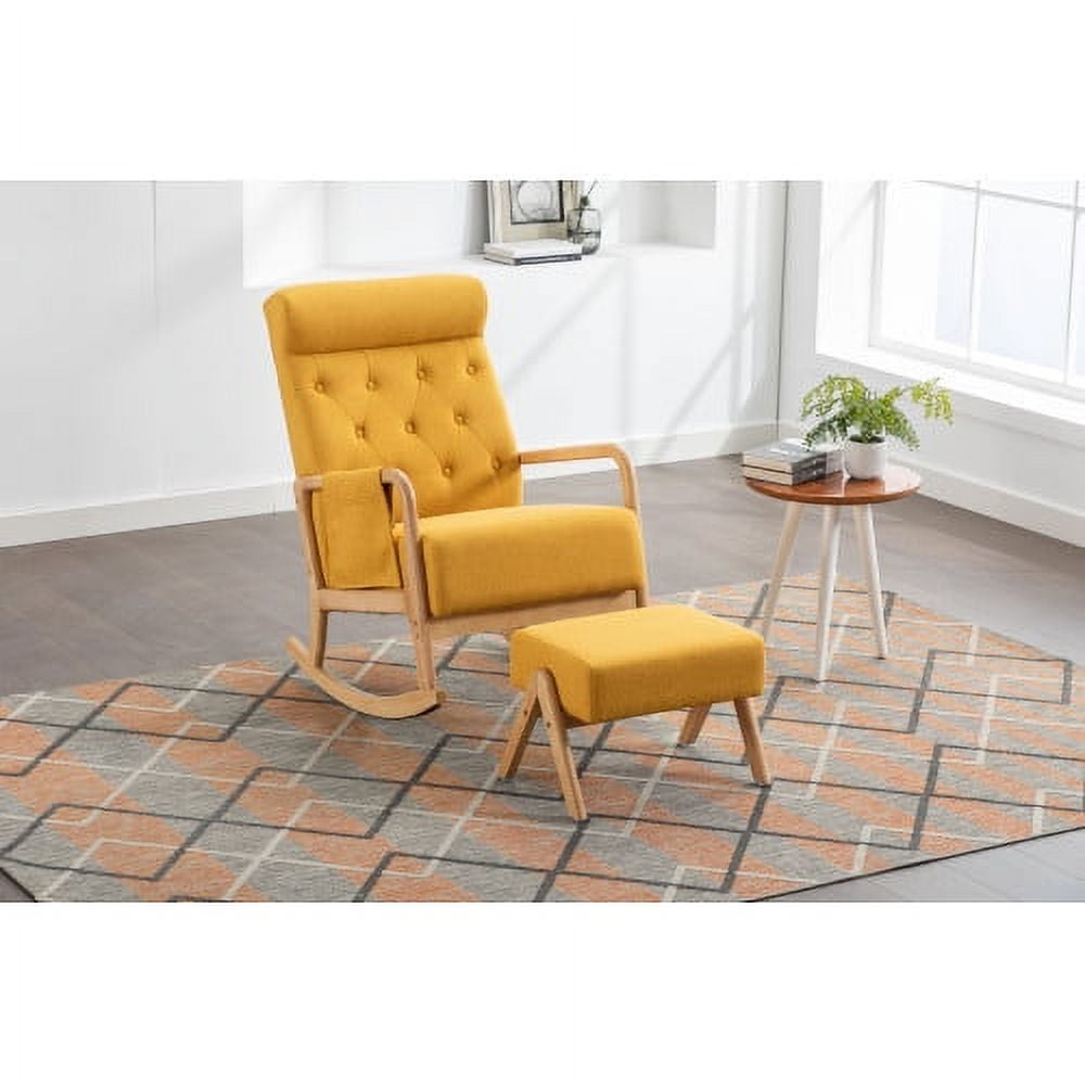 Rocking Chair With Ottoman, Mid-Century Upholstered Fabric Rocking ...