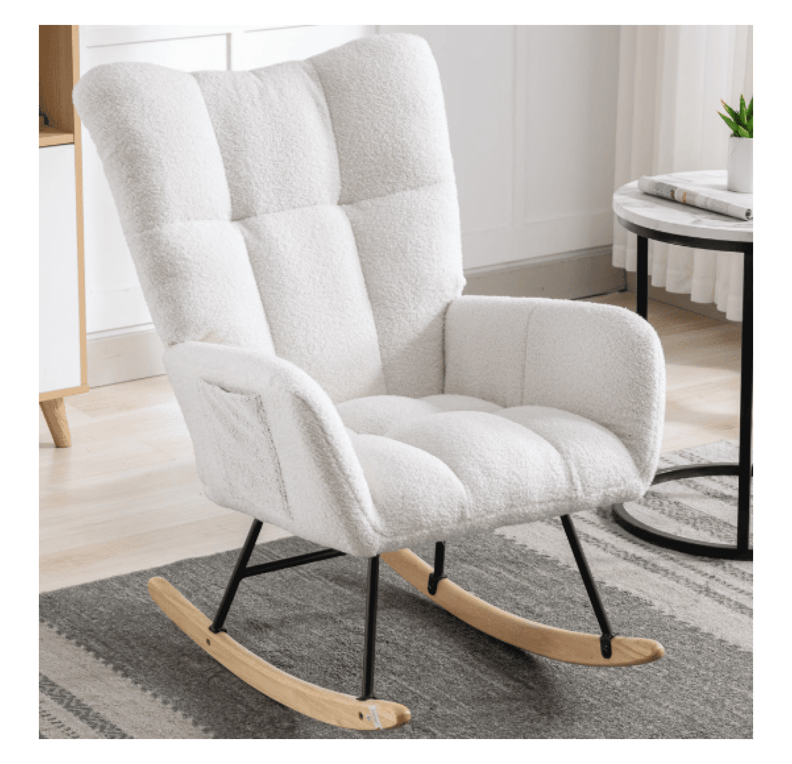 Rocking Chair With Pockets, Soft Teddy Fabric Rocking Chair For Nursery ...