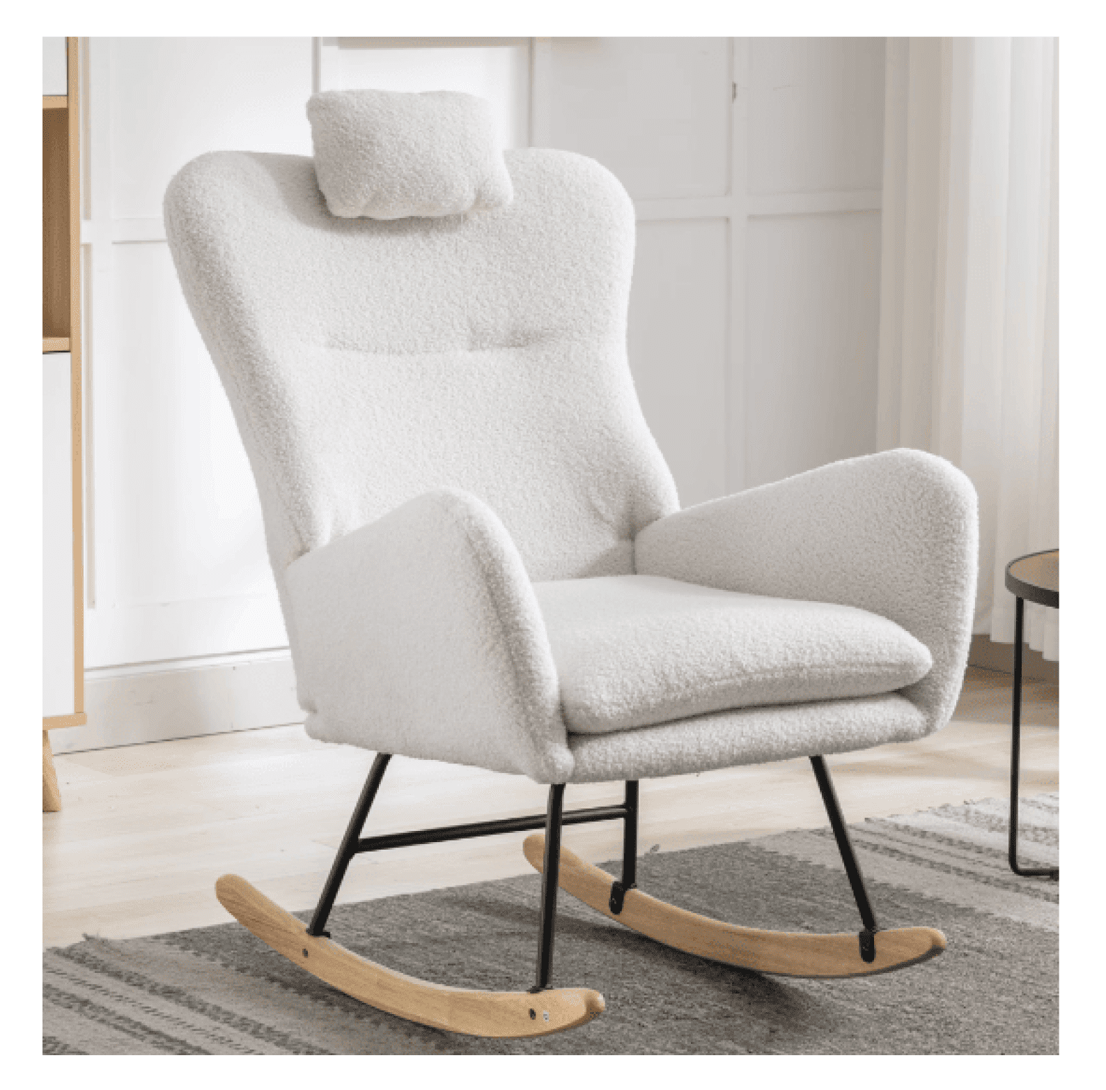 Rocking Chair With Pockets, Soft Teddy Fabric Rocking Chair For Nursery ...