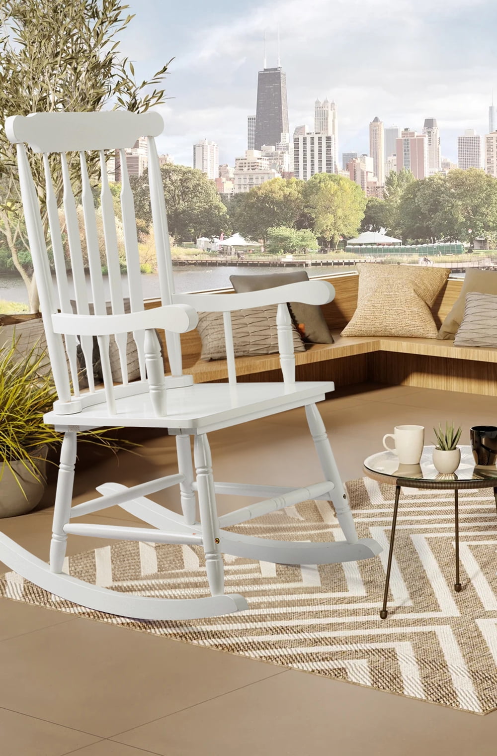 Rocking Chair Wooden Frame Chair Rocker Porch Rocker Indoor and Outdoor ...