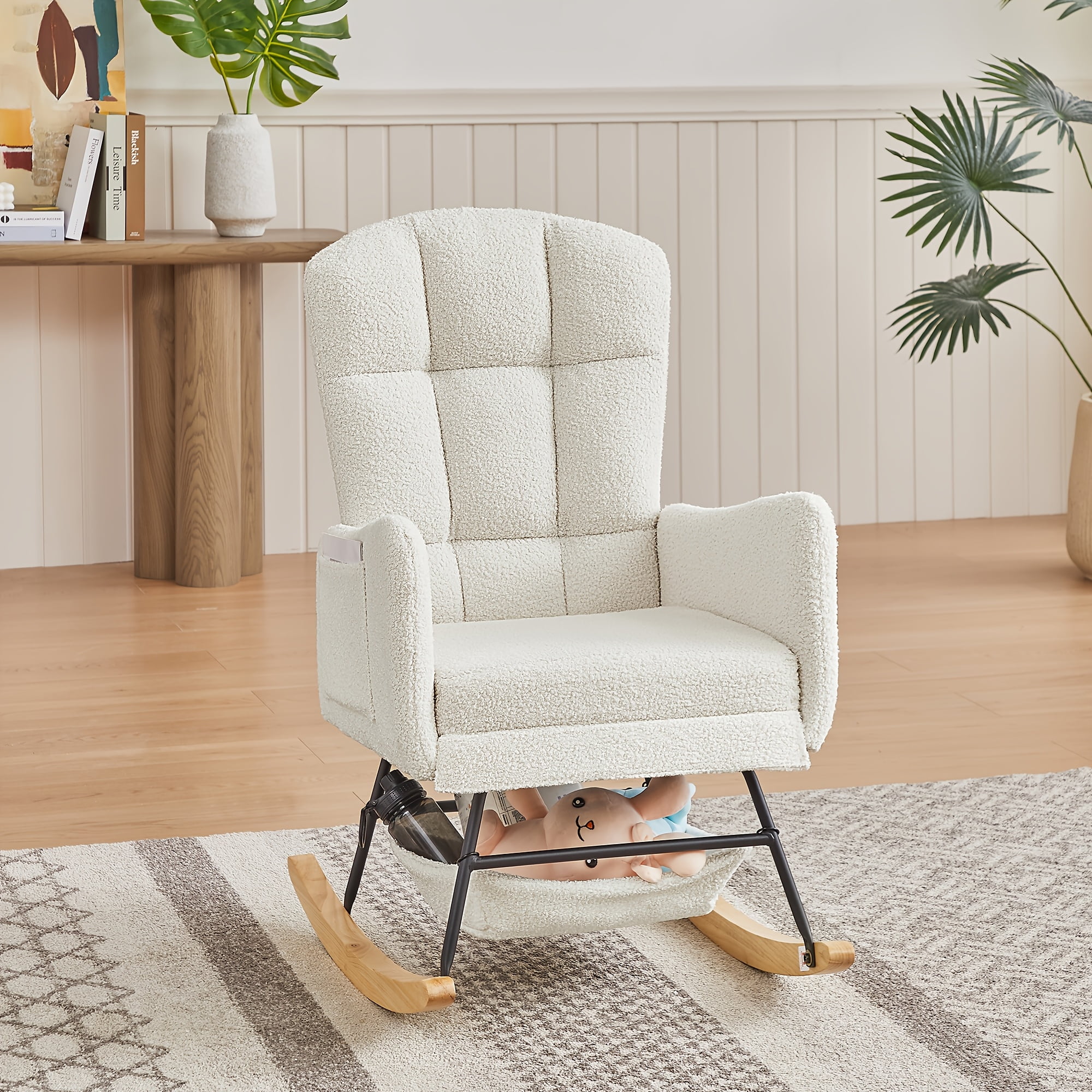 Rocking Chair for Nursery, Upholstered Glider with High Backrest ...